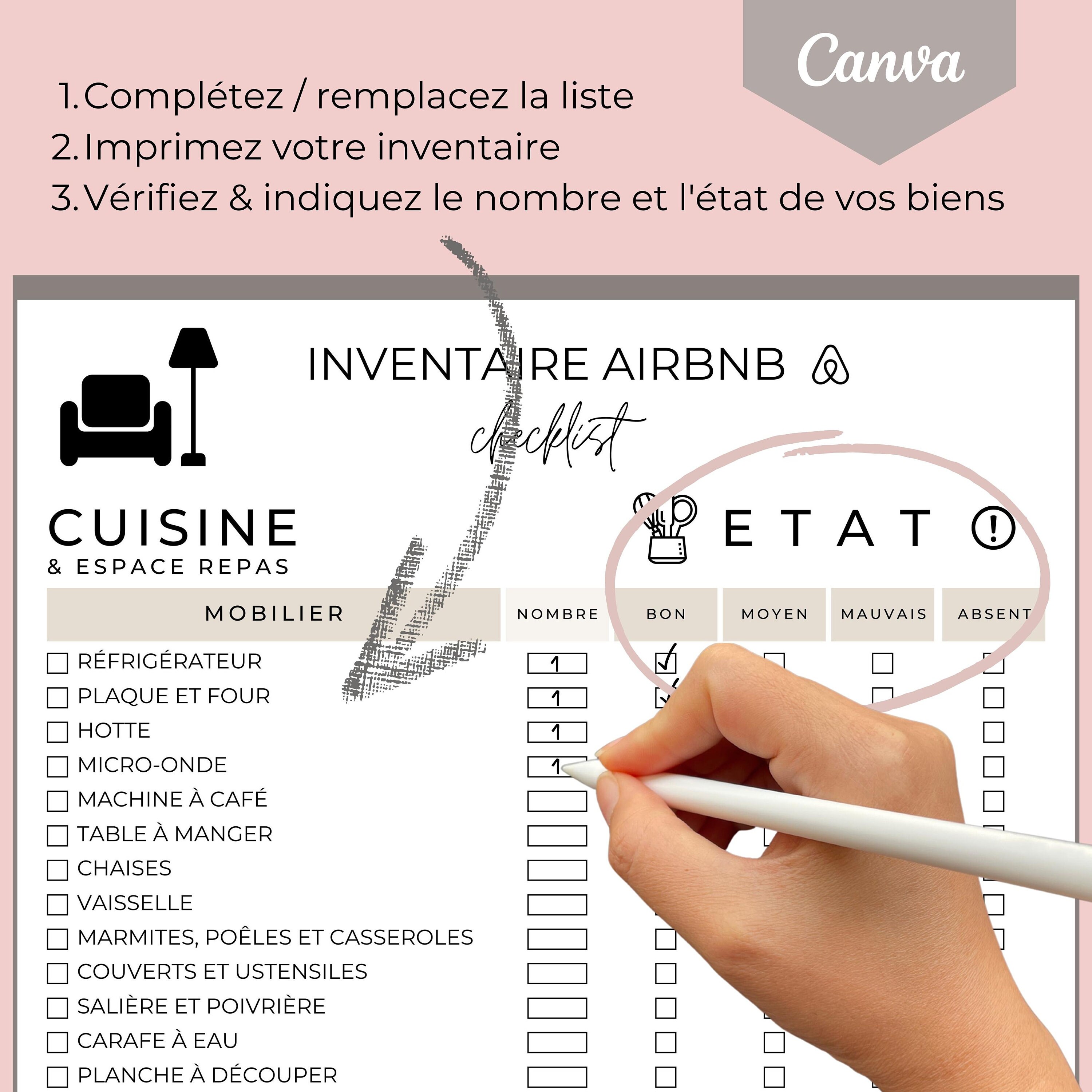 Inventaire Airbnb Canva – Checklist 30 Pages A4 | État des Lieux ...