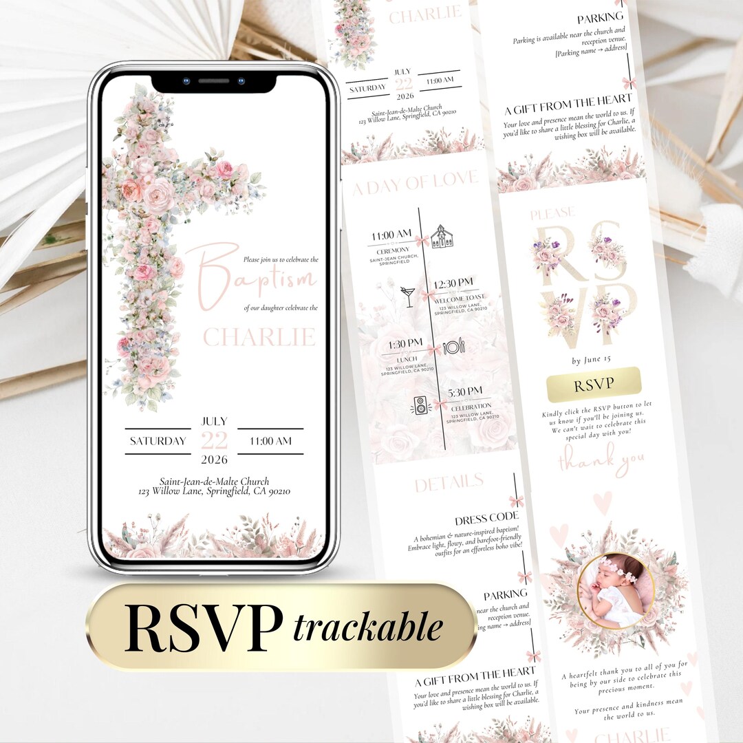 Girl Baptism Invitation Template – Editable Digital Christening Invite ...