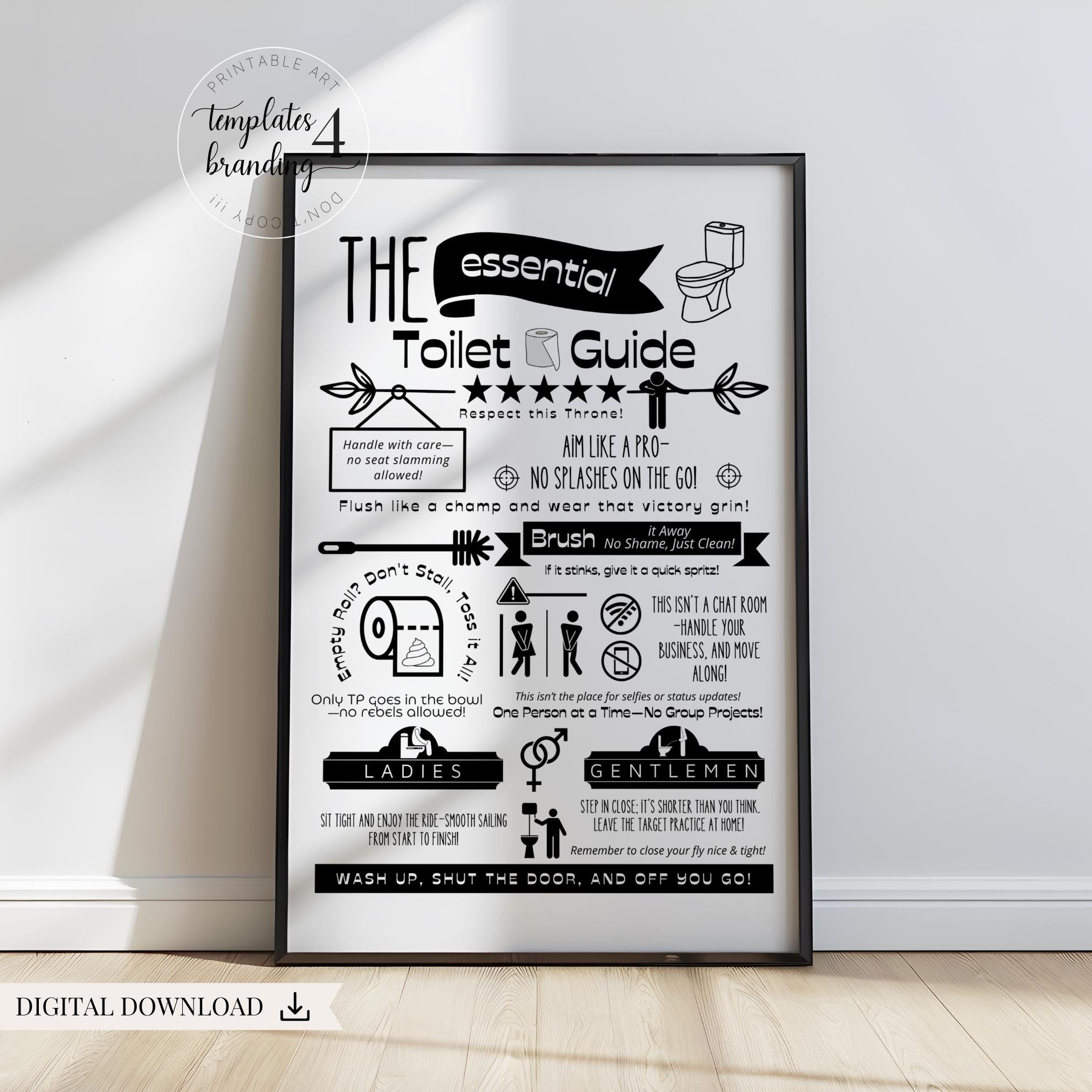 Funny Bathroom Rules - Toilet Rules Sign - Funny Bathroom Sign ...