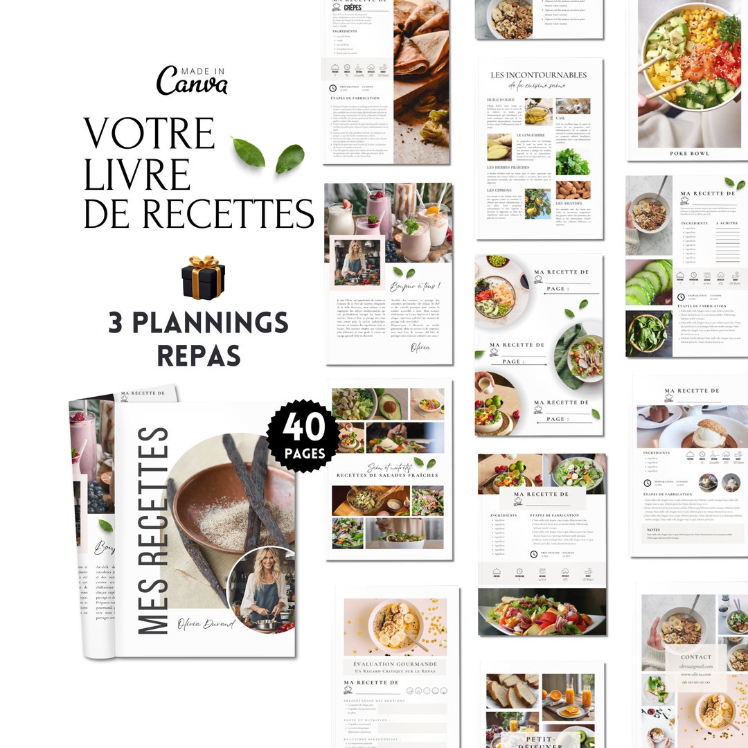 Modèle de livre de recettes, Modèle de livre de cuisine Canva, Cahier ...