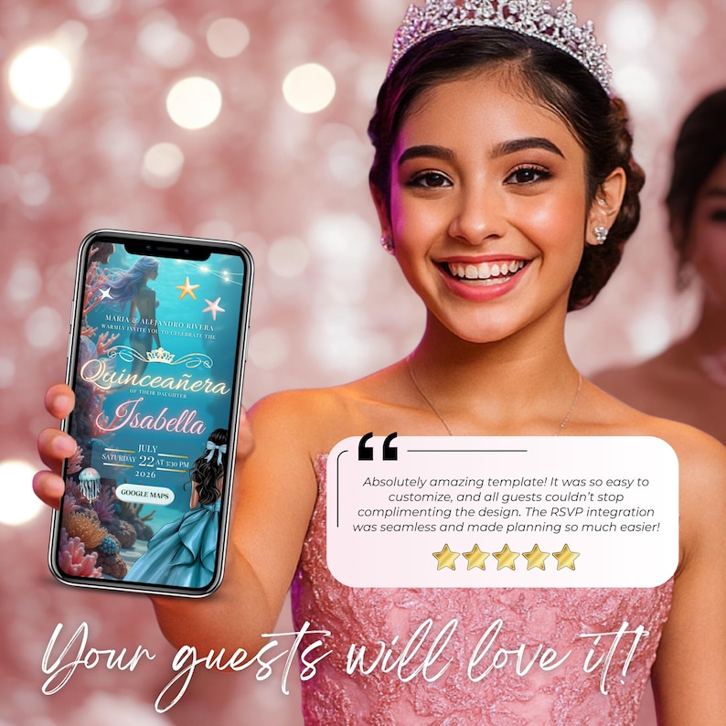 Quinceañera Digital Invitation Website – Ariel Little Mermaid Under the ...