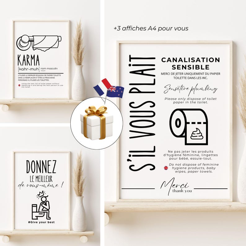 Do Not Flush Sign Bilingual French English Bathroom Poster – Airbnb ...