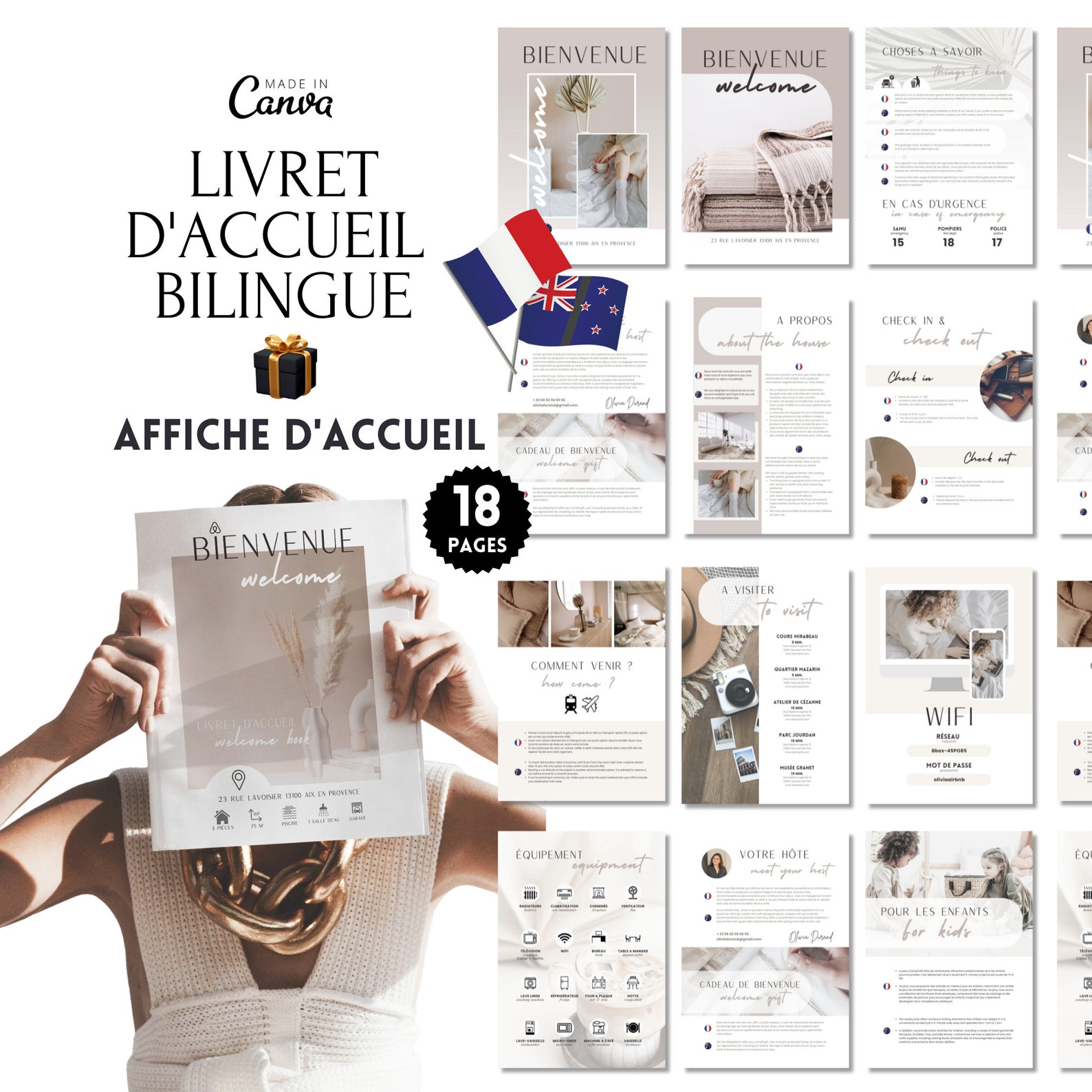 Livret d'accueil français anglais, AIRBNB, affiche de bienvenue ...