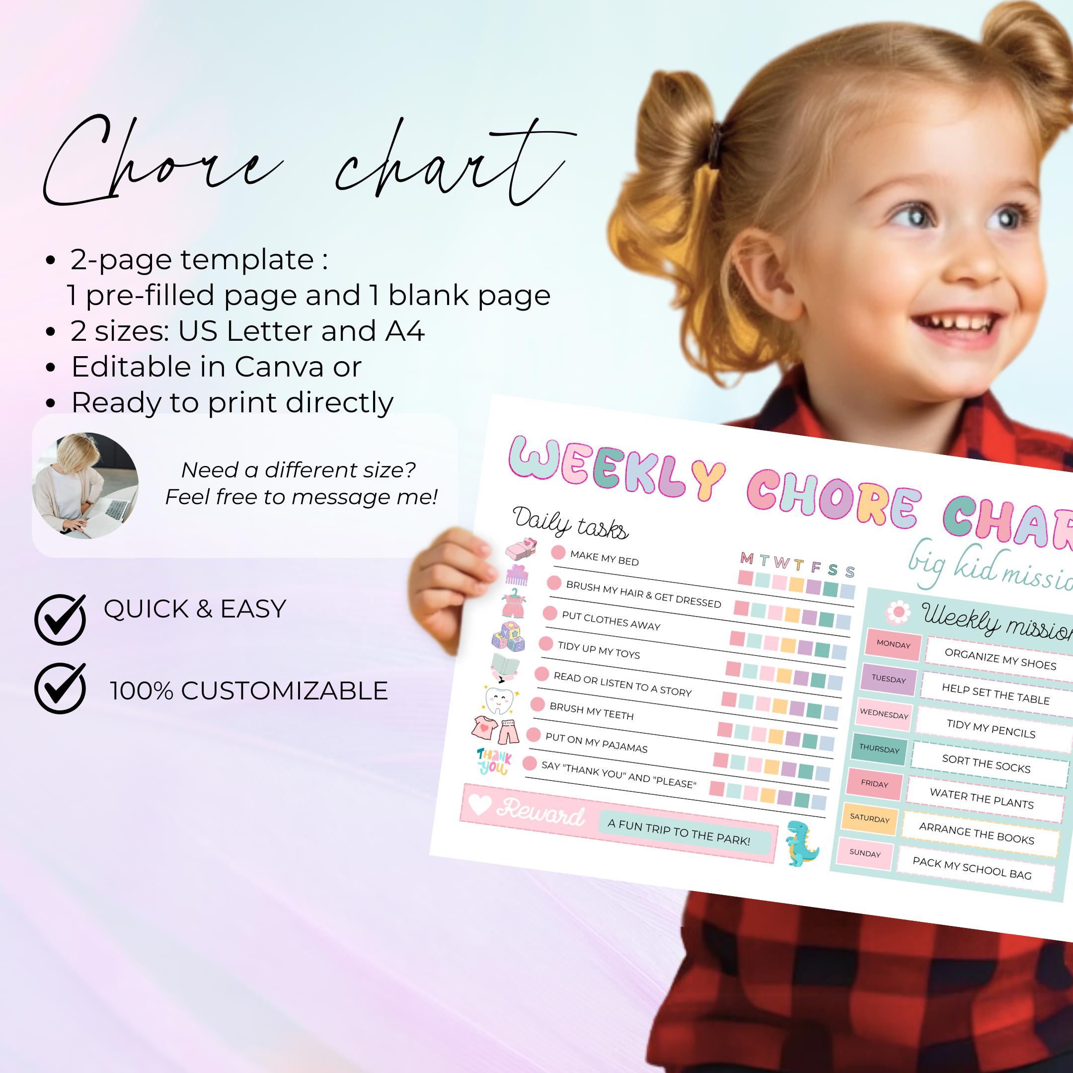 Editable Kids Chore Chart - Daily Routine - Reward System - Printable ...