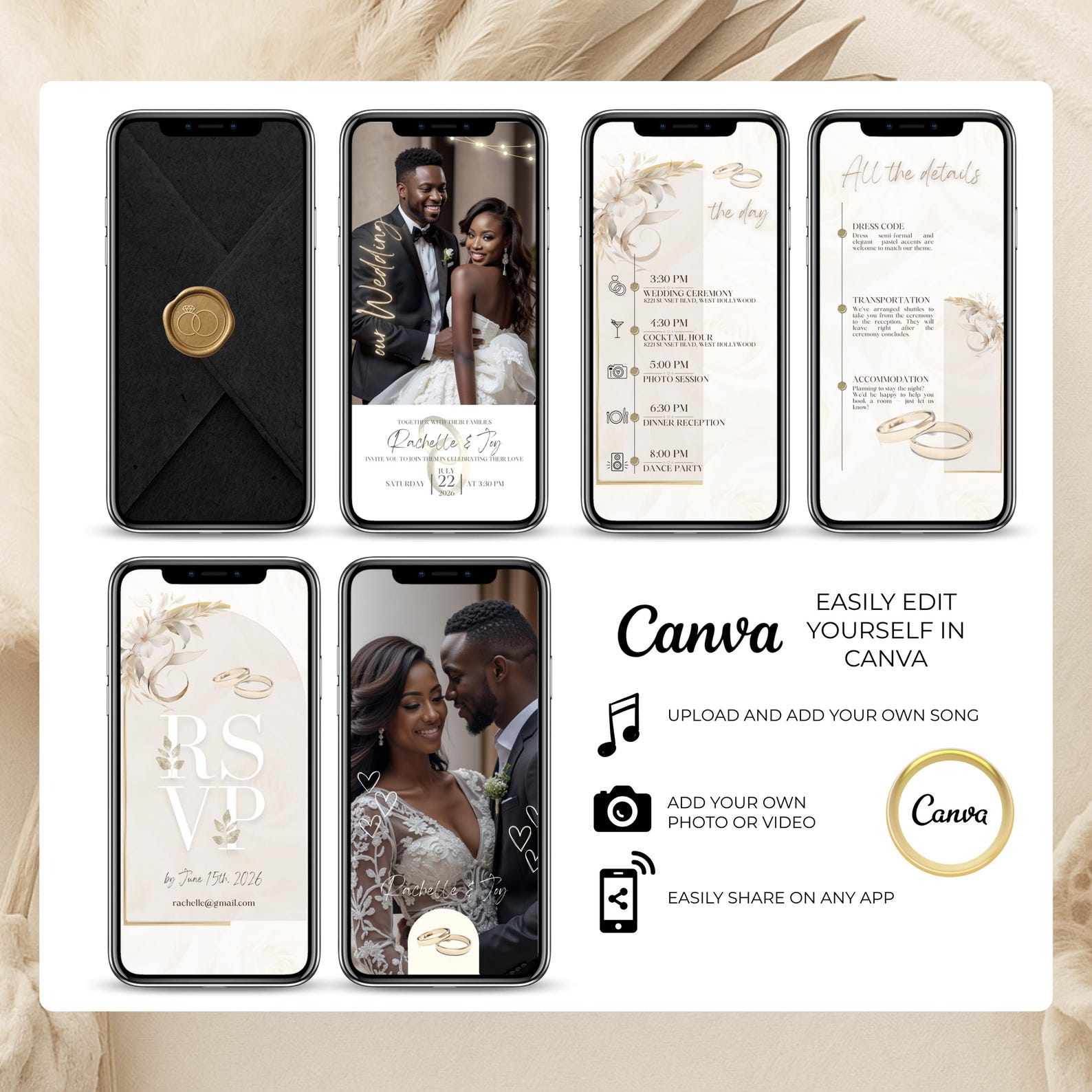 Animated Wedding Invitation, Envelope Opening Video, Editable Digital ...