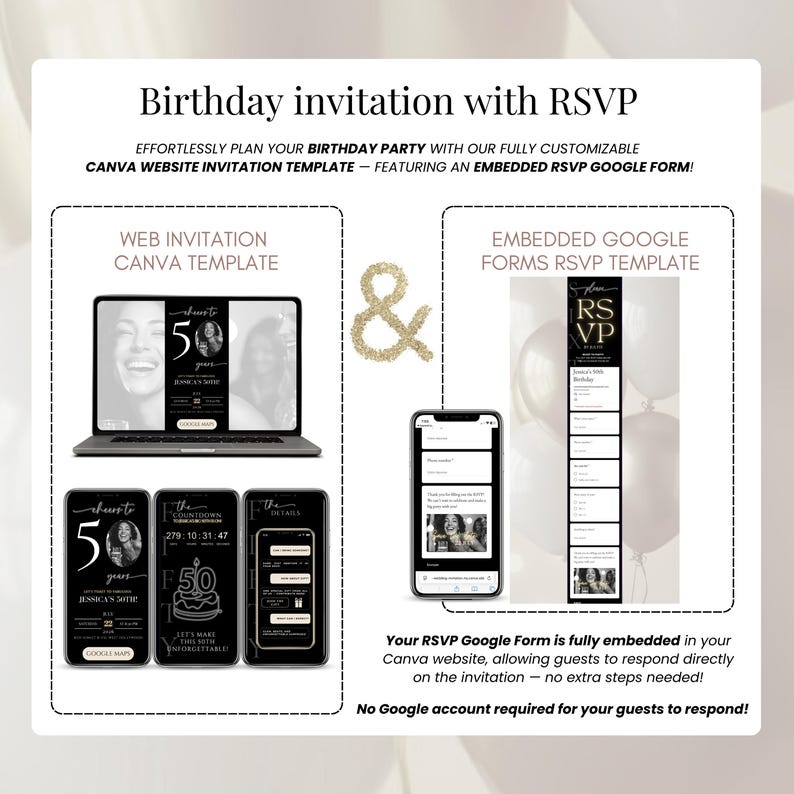 50th Birthday Invite RSVP Surprise Digital Template Editable Animated ...