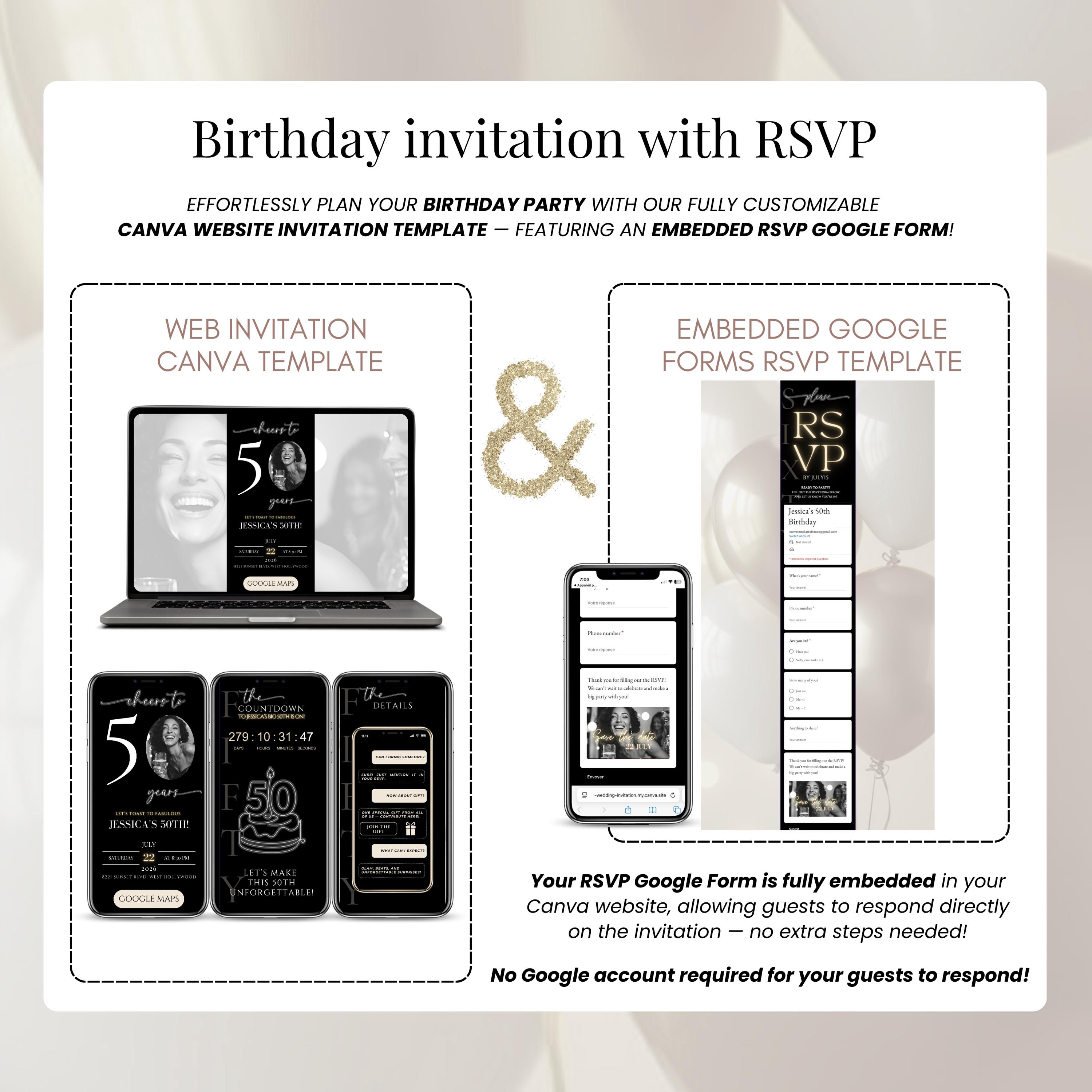 50th Birthday Invite RSVP Surprise Digital Template Editable Animated ...