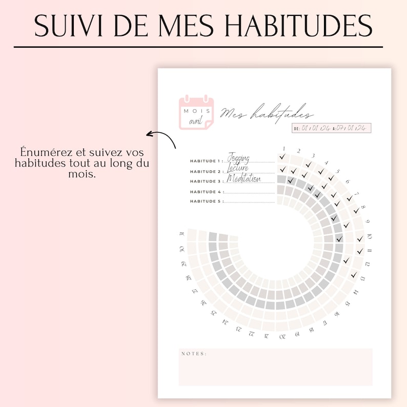 Tracker d'habitudes mensuelle, Suivi d'habitudes Non Daté A4,A5 ...