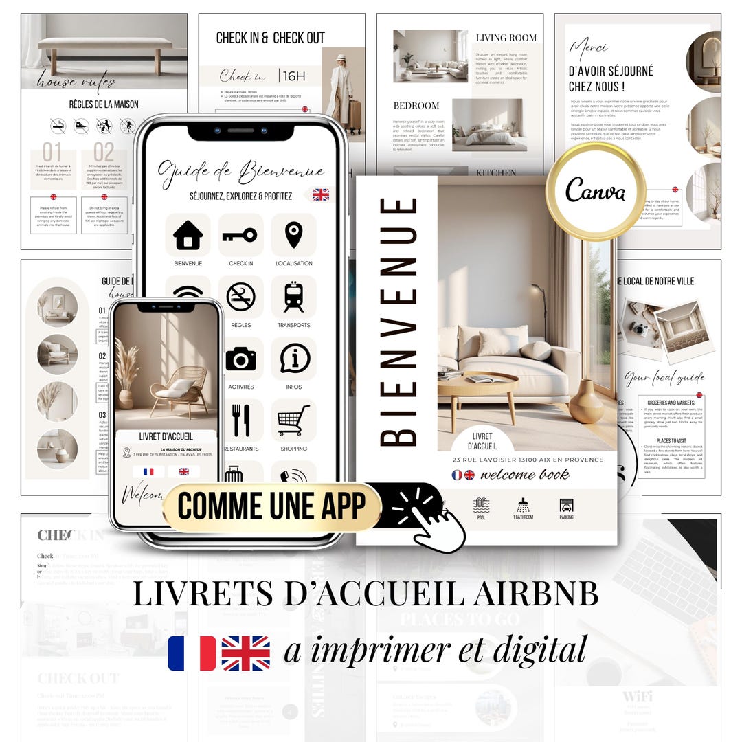 Airbnb Welcome Book Bilingual French English – Canva Host Guide ...