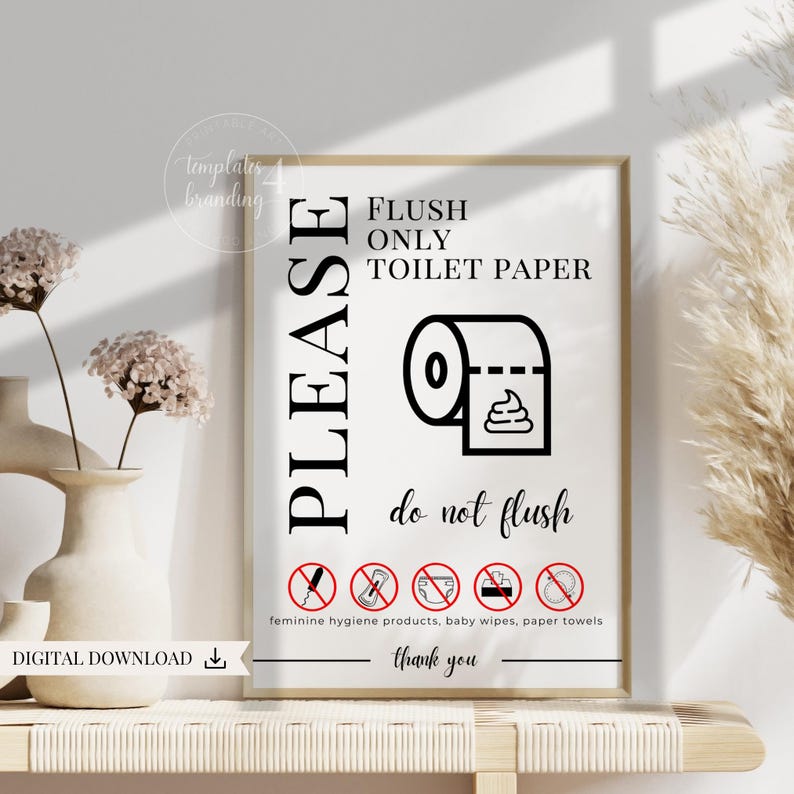 Flush Only Toilet Paper Sign - Do Not Flush Feminine Products - Airbnb ...