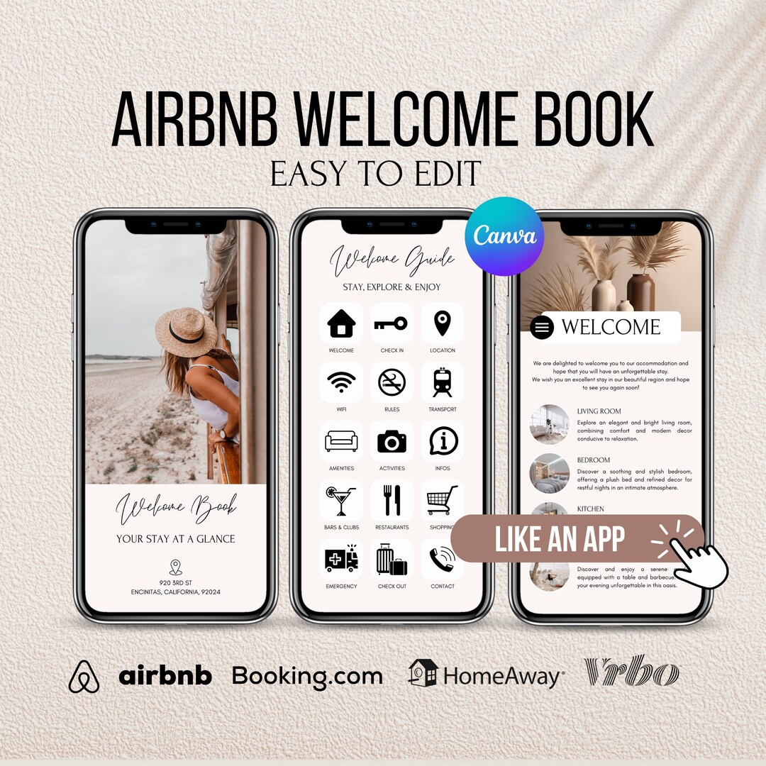 Digital Welcome Book Airbnb Template With Free Welcome Sign Mobile ...