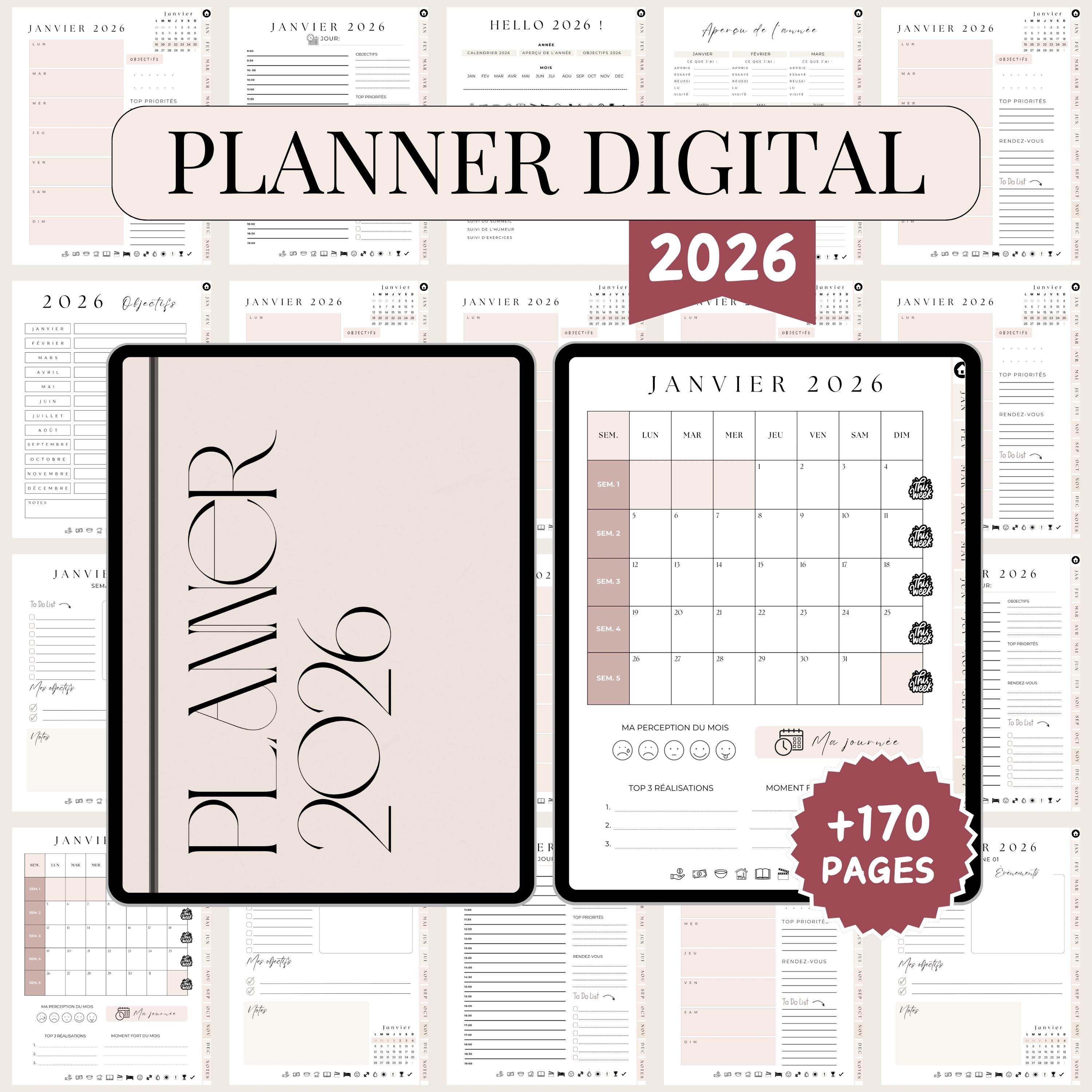 Agenda Digital 2026 en Français – Planner Numérique Daté & Hyperlié PDF ...