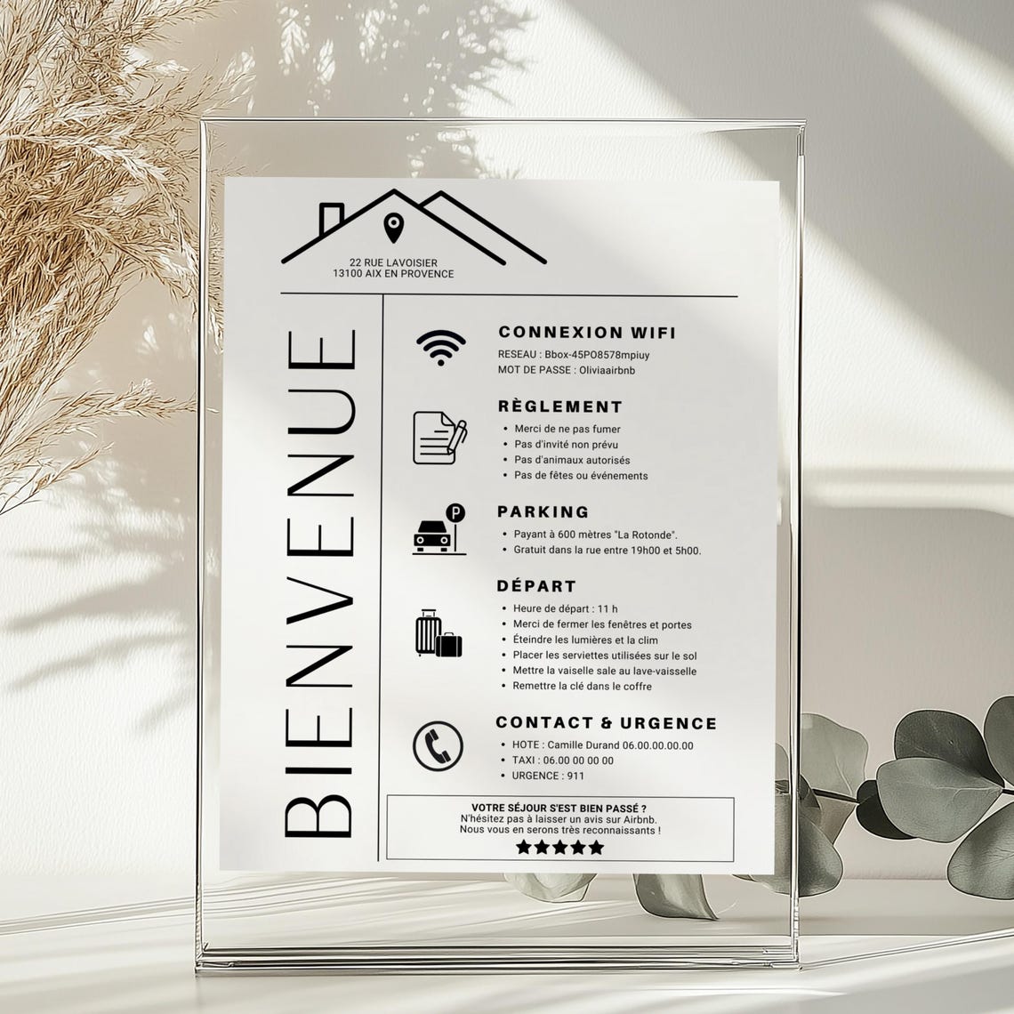 Airbnb Minimalist French Welcome Poster to Print, Airbnb Welcome Sign ...