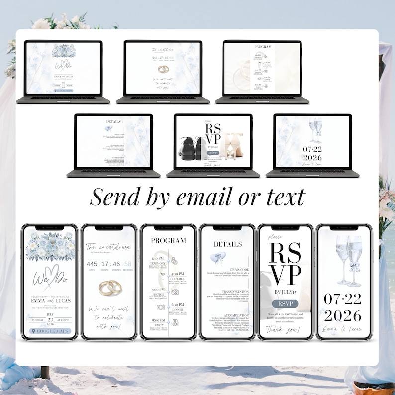 Digital Wedding Invitation With RSVP Link – Customizable Blue Online ...