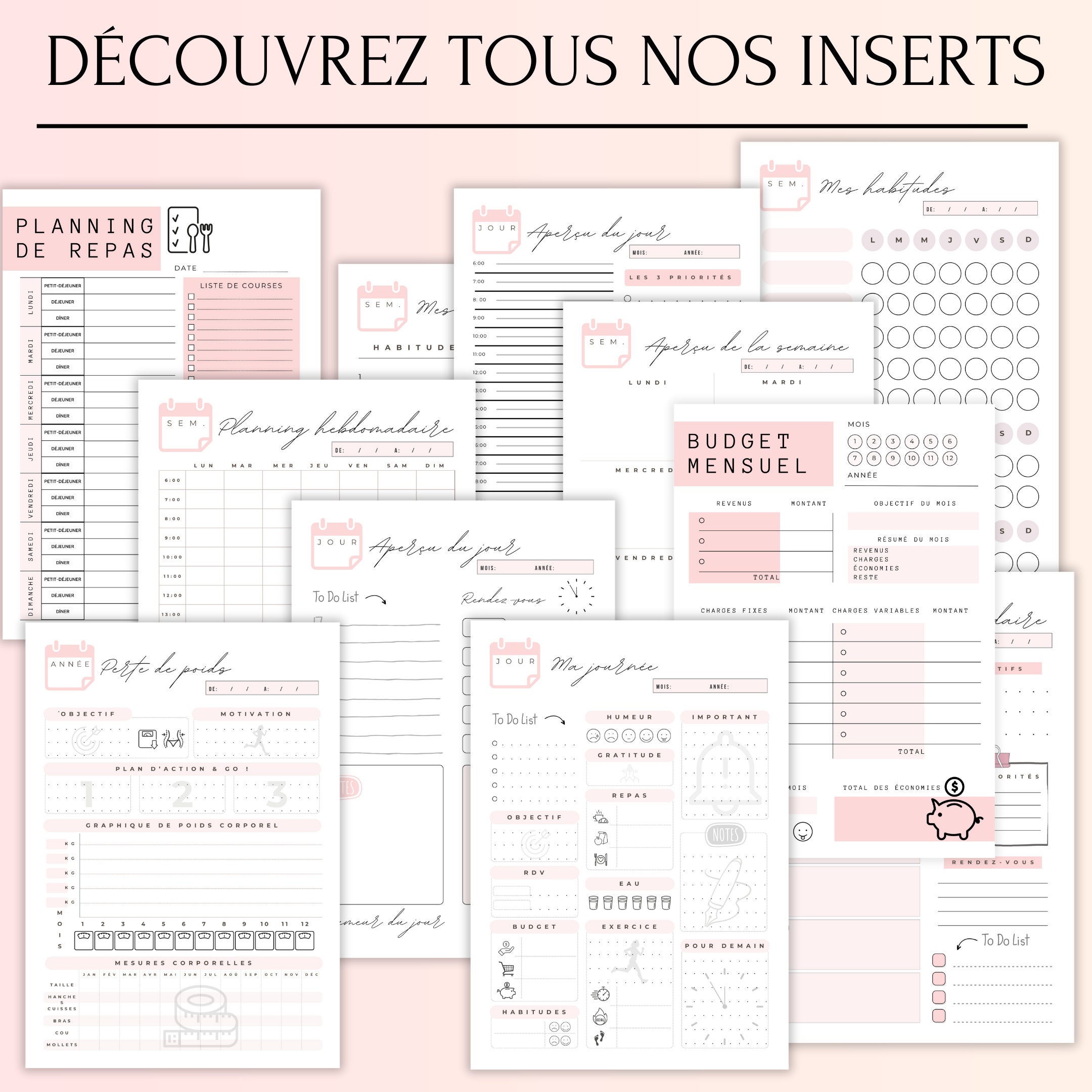 Monitoring of the Daily Routine Undated A4,A5, Monday to Sunday, French ...