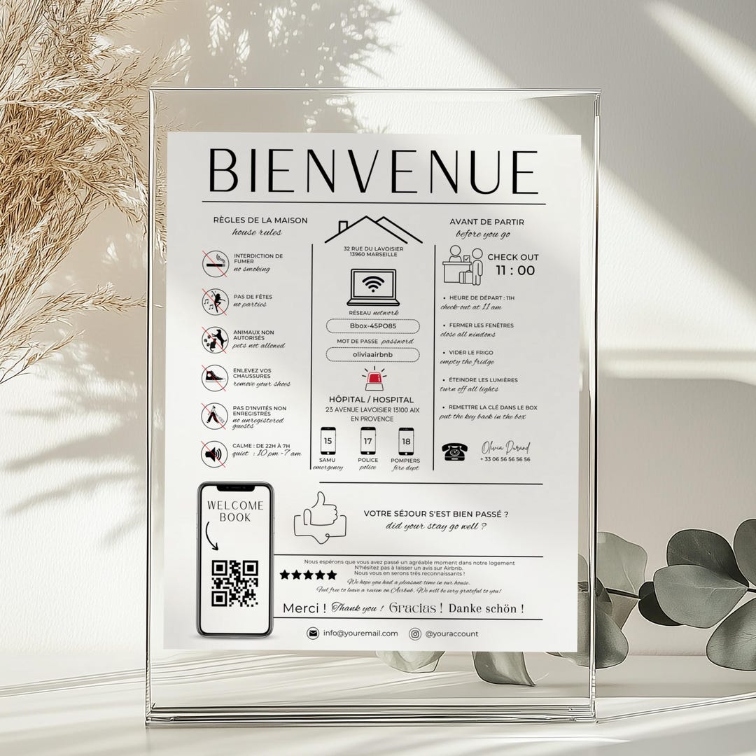 Bilingual Airbnb Welcome Sign Template – French English Editable Canva ...