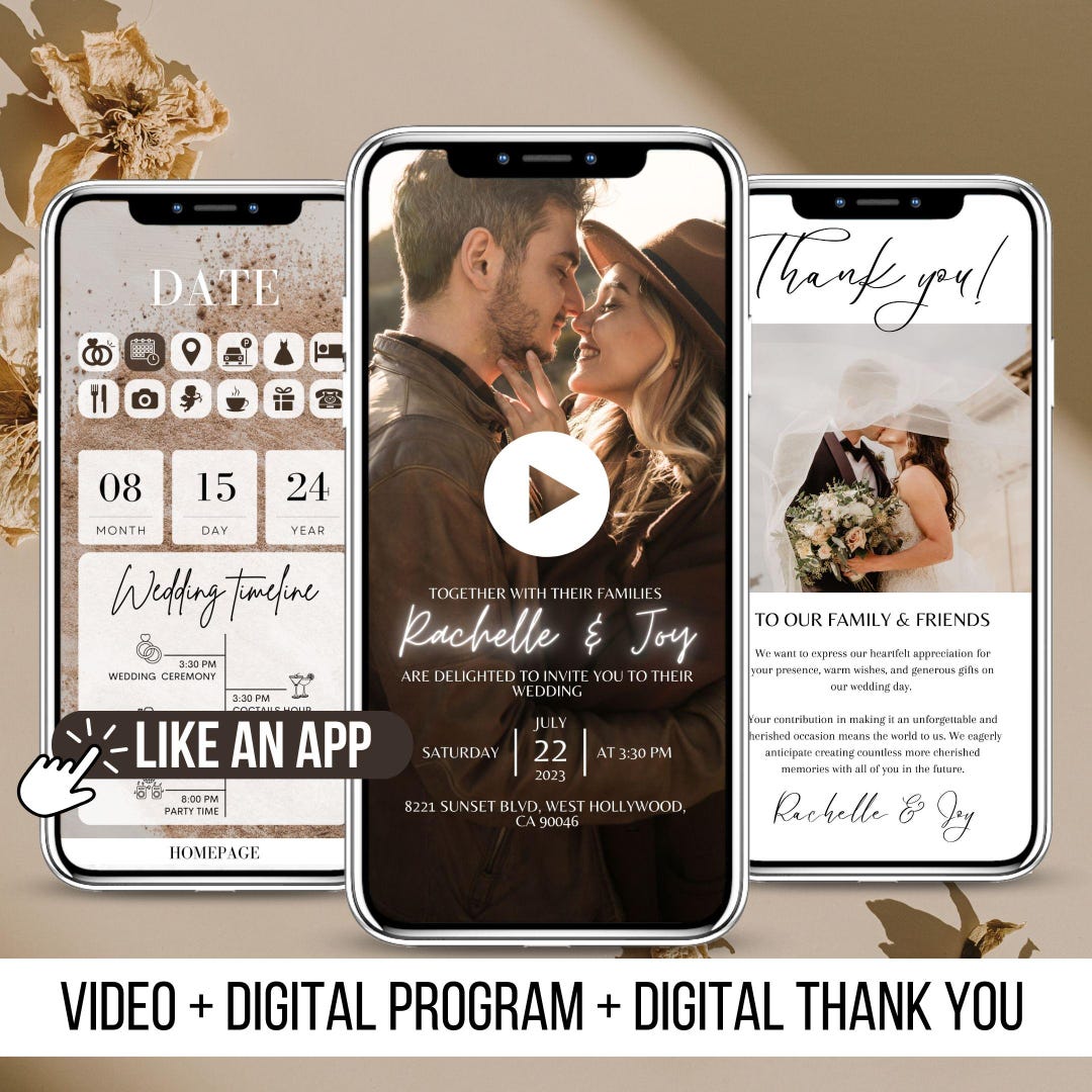 Wedding Invitation Set, Digital Wedding Video Invitation, Interactive ...