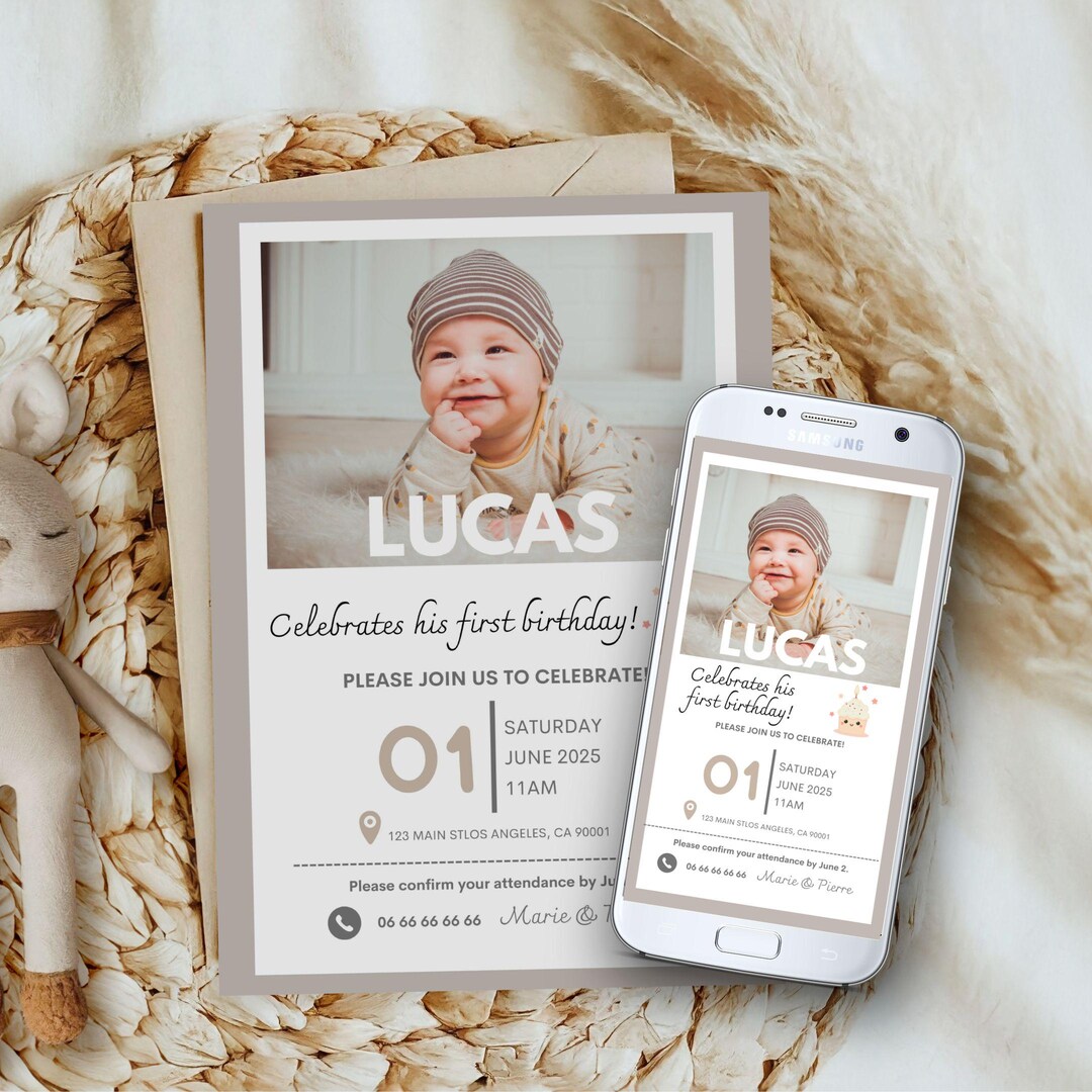 Editable First Birthday Invitation Digital Download Customizable ...