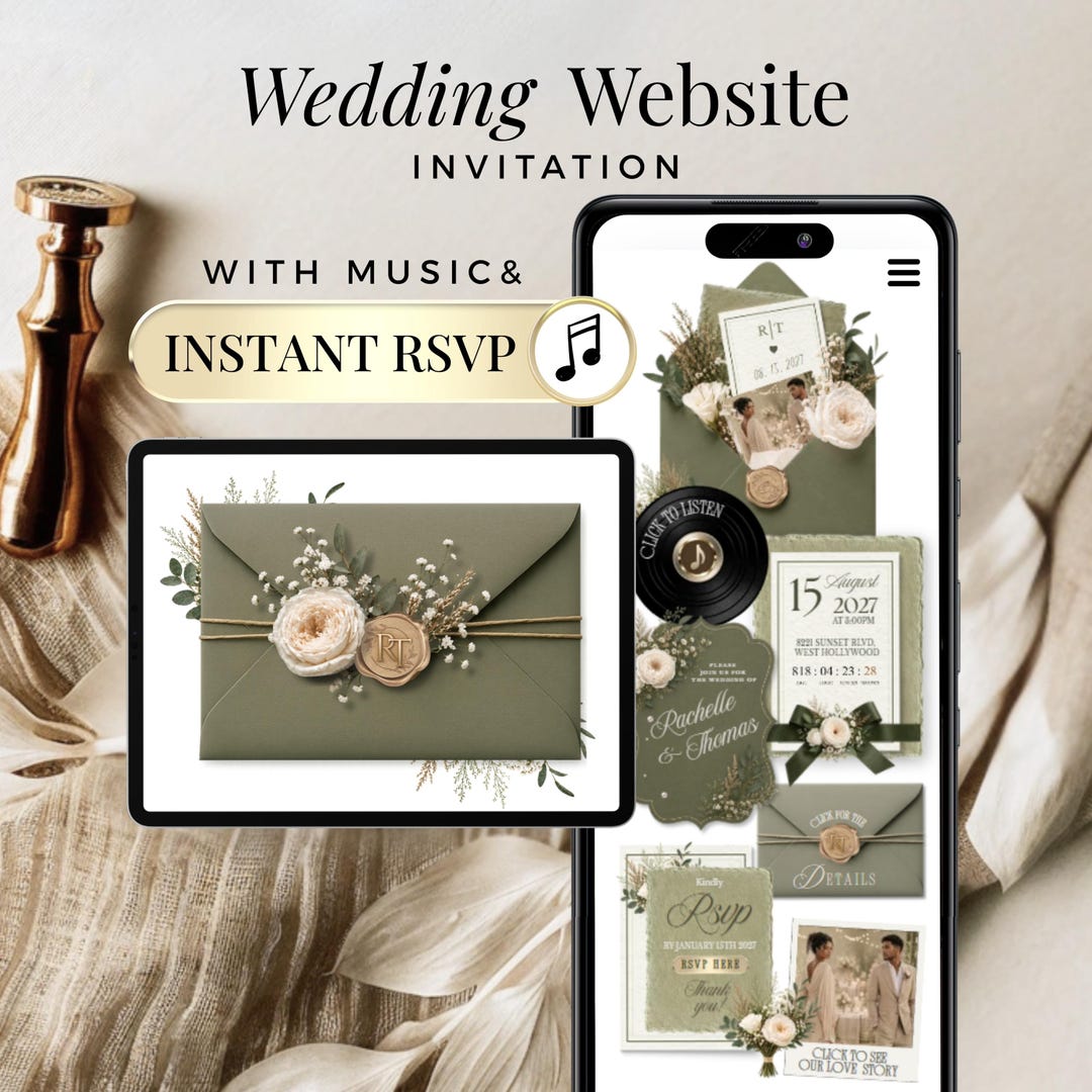 Green Wedding Website Invitation with Trackable RSVP Link, Olive Sage ...