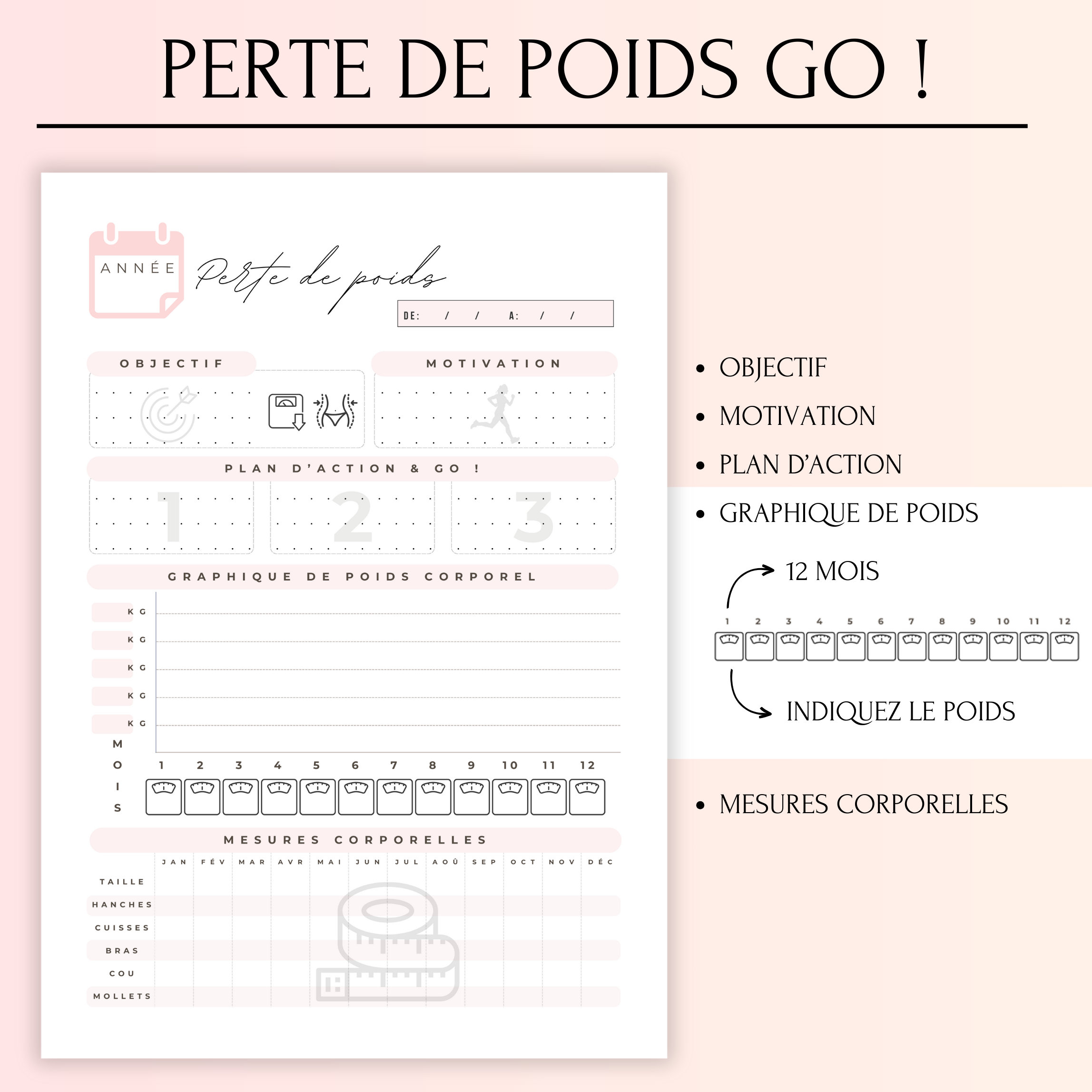 Suivi perte de poids à imprimer A4A5 Journal annuelle perte - Etsy France