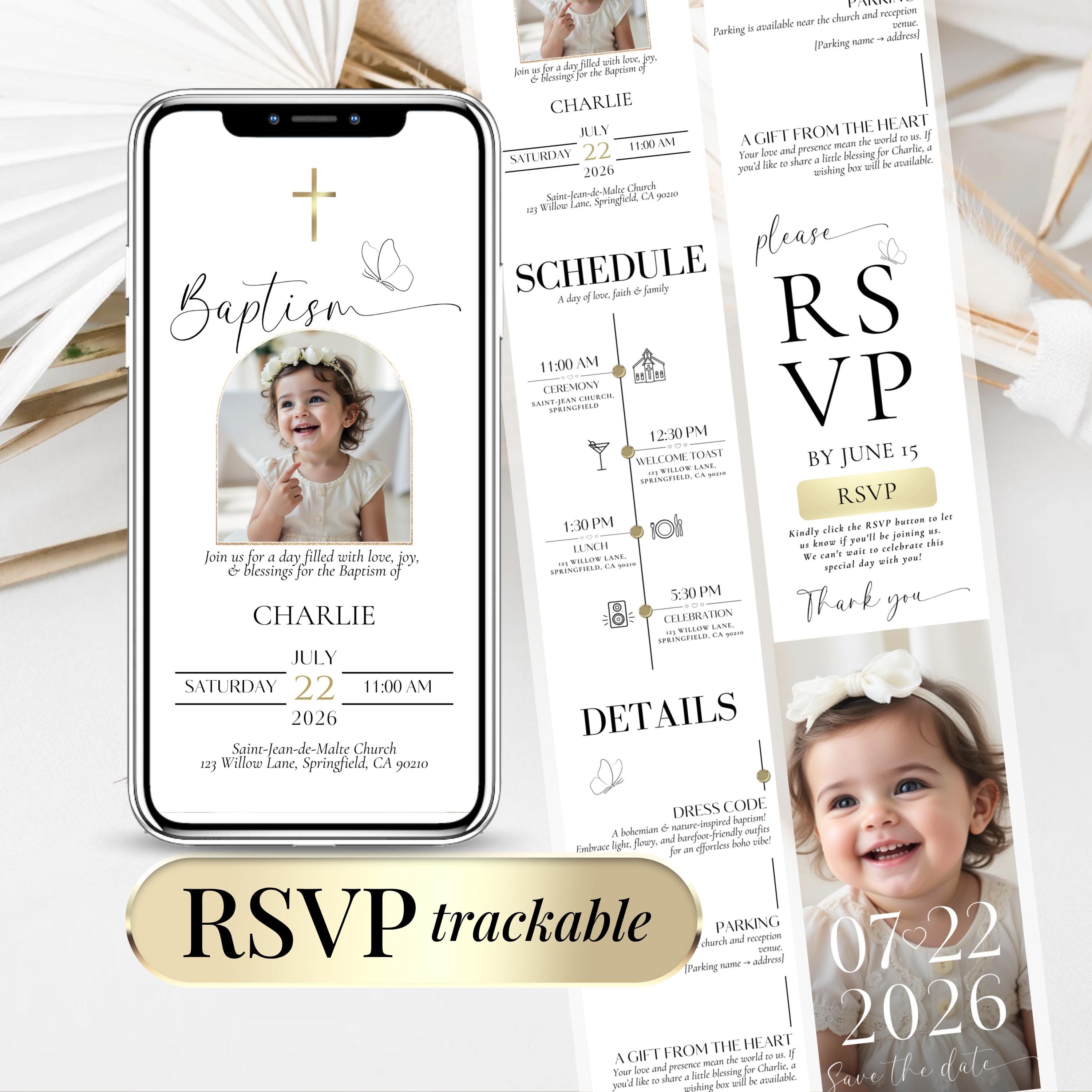 Editable Baptism Invitation Template - Digital Christening Evite With ...
