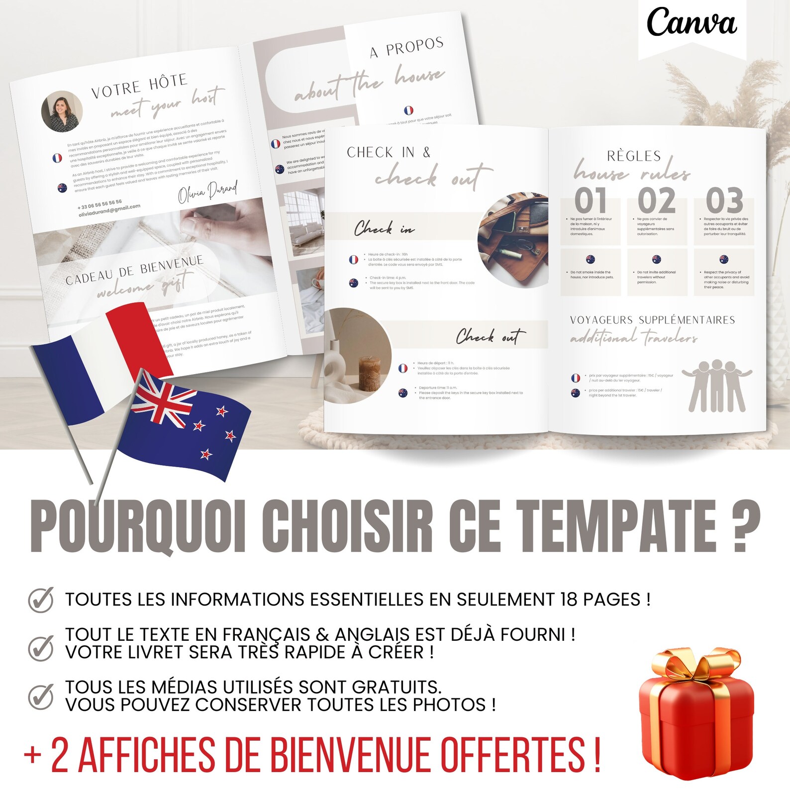 Livret d'accueil français anglais, AIRBNB, affiche de bienvenue ...