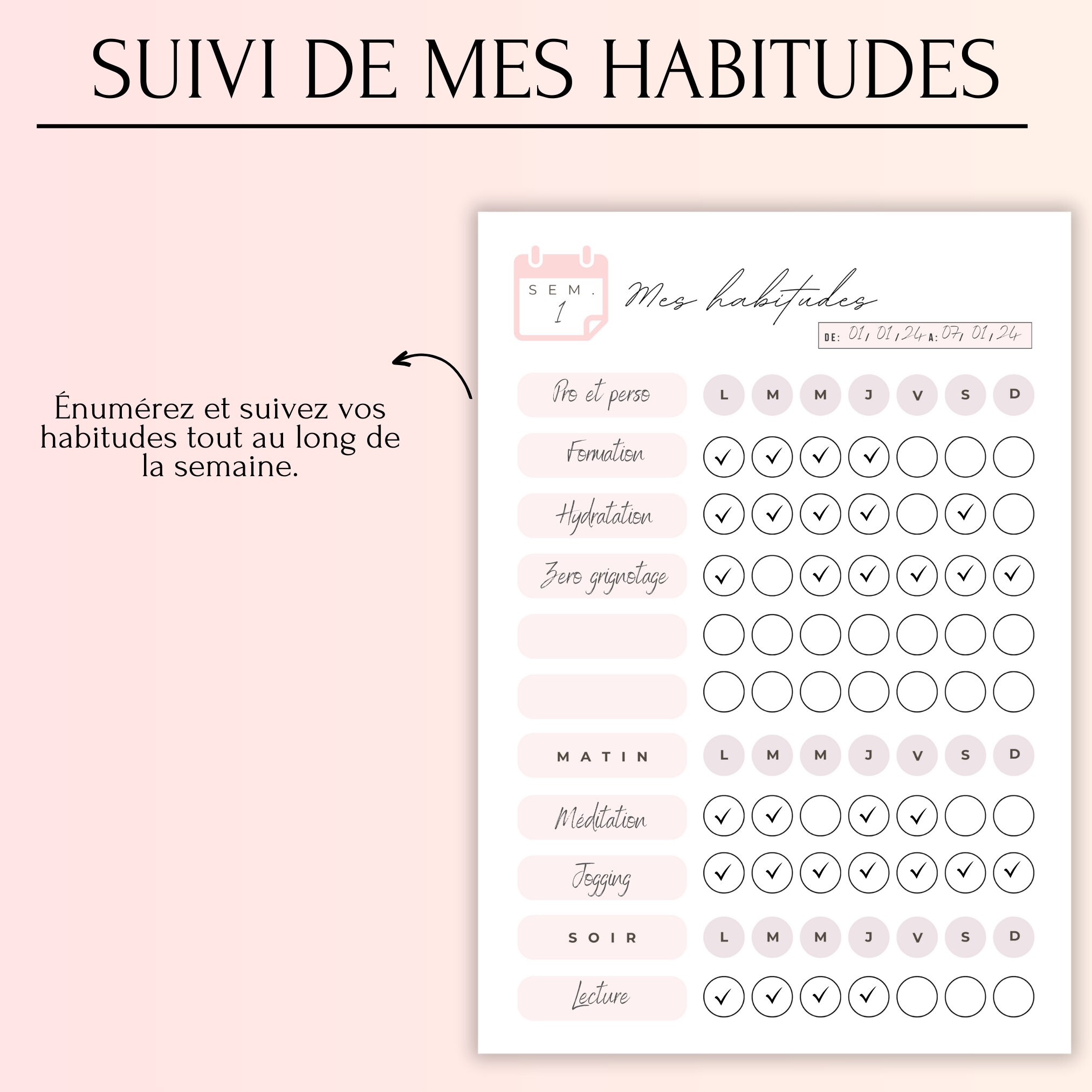 Tracker d'habitudes hebdomadaire imprimable Suivi - Etsy France
