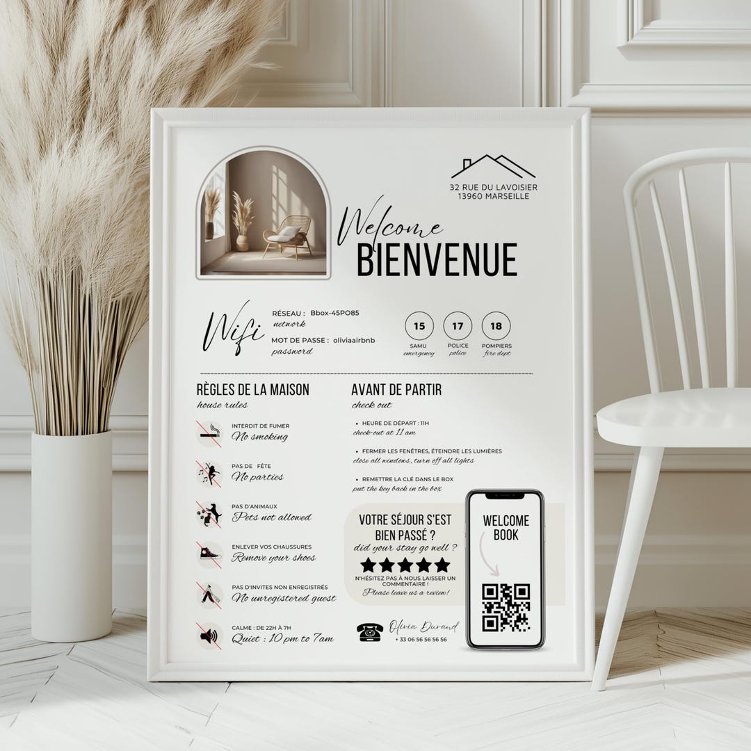 Bilingual Airbnb Welcome Sign Template in French & English – Editable ...