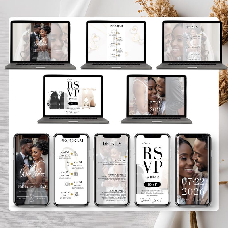 Digital Wedding Invitations with RSVP Link - Modern Canva Template ...
