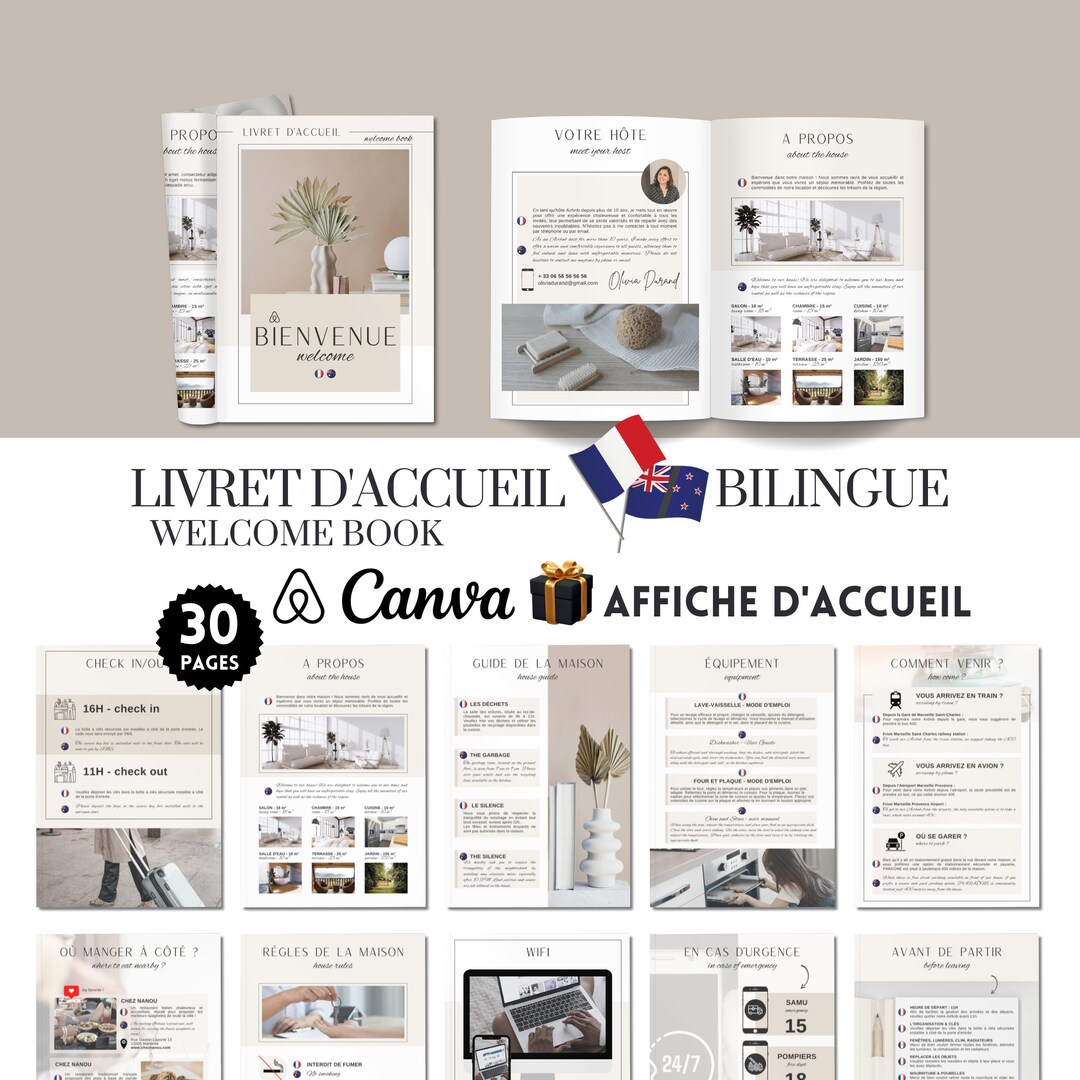 AIRBNB Welcome Booklet in French in English 3 Welcome Signs Airbnb ...