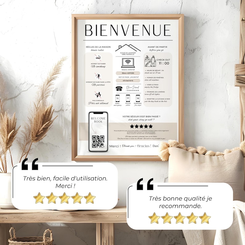 Airbnb Affiche de Bienvenue en français et anglais, Template Canva ...