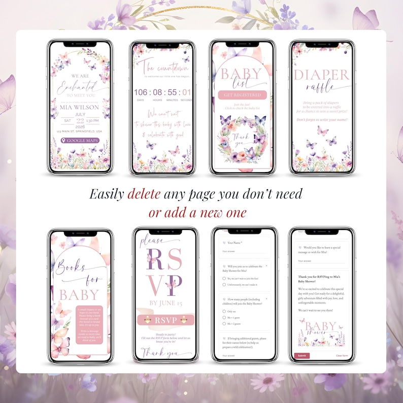 Spring Baby Shower Invite Digital – Enchanted Butterfly Pink Wildflower ...