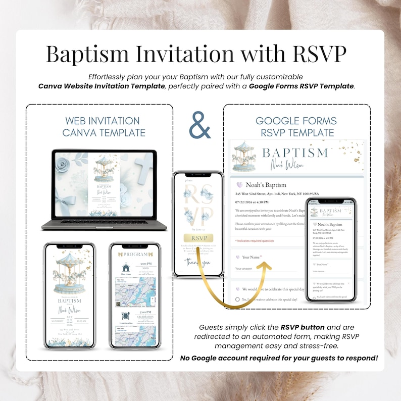 Baptism Invite Boy Blue Carousel Invitation Digital Canva Template, Boy ...
