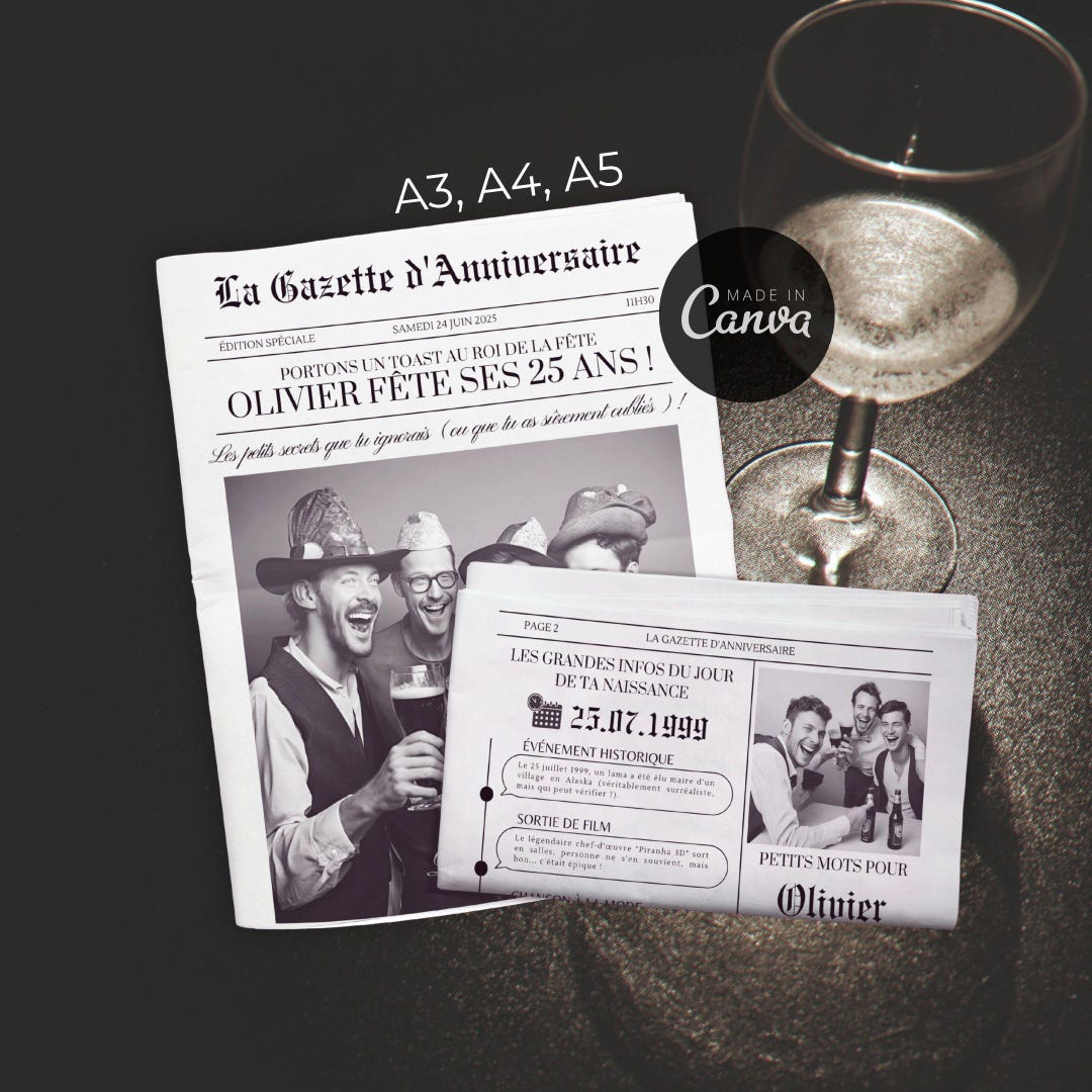 Birthday Gazette Boy Man Personalized Birthday Gift - Canva Template A3 ...