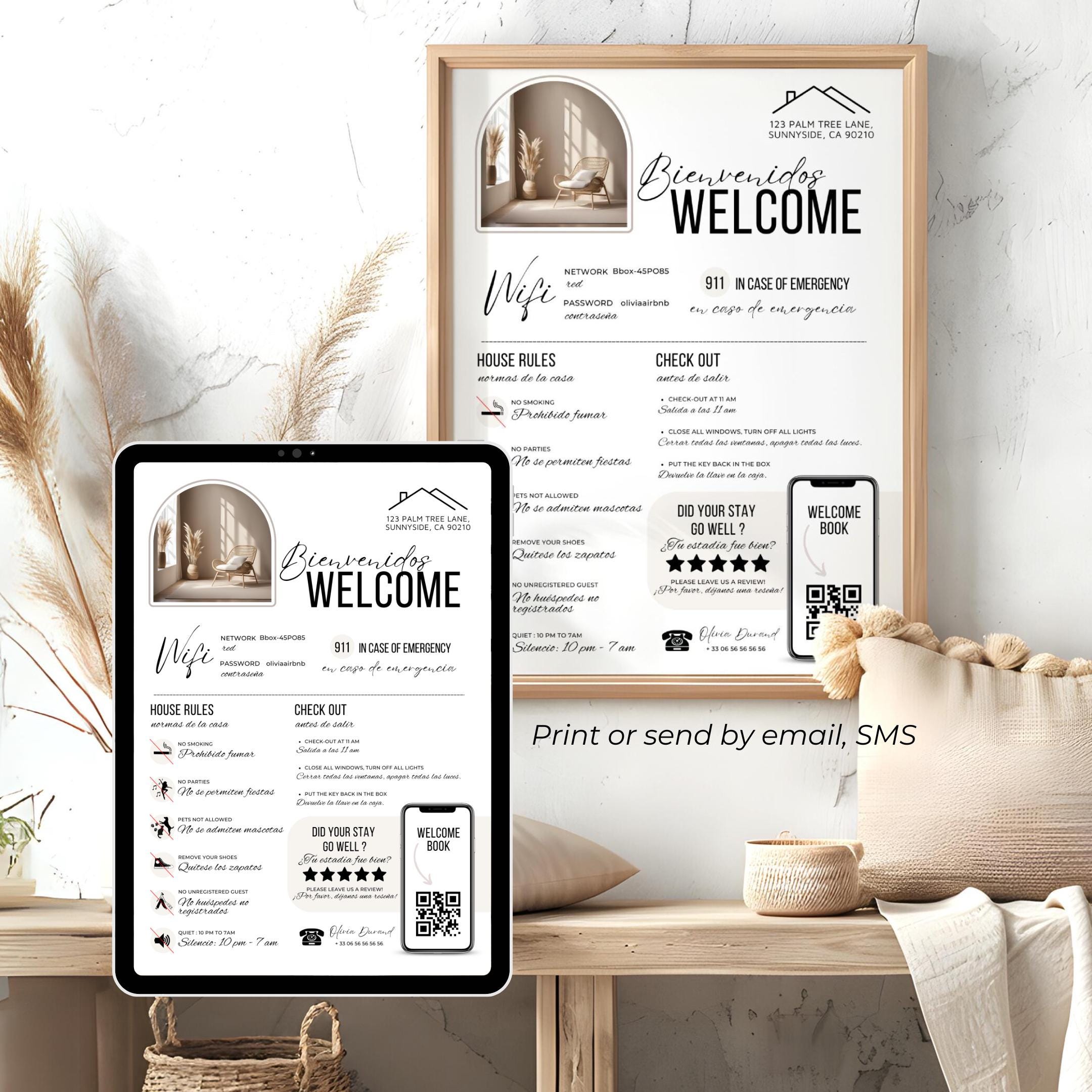 Bilingual Airbnb Welcome Sign Template – Editable Canva Printable ...