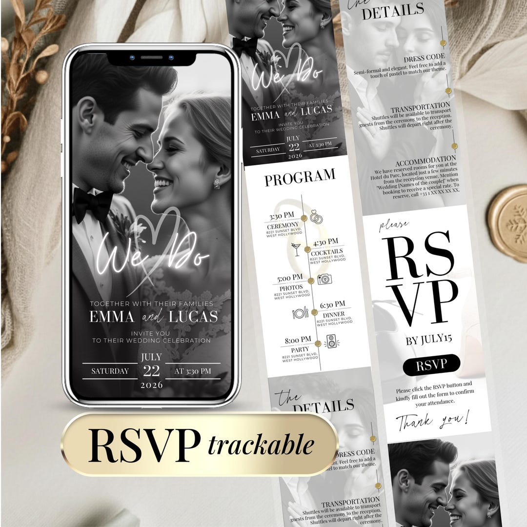 Digital Wedding Invitation RSVP, Customizable Template Canva , Online ...
