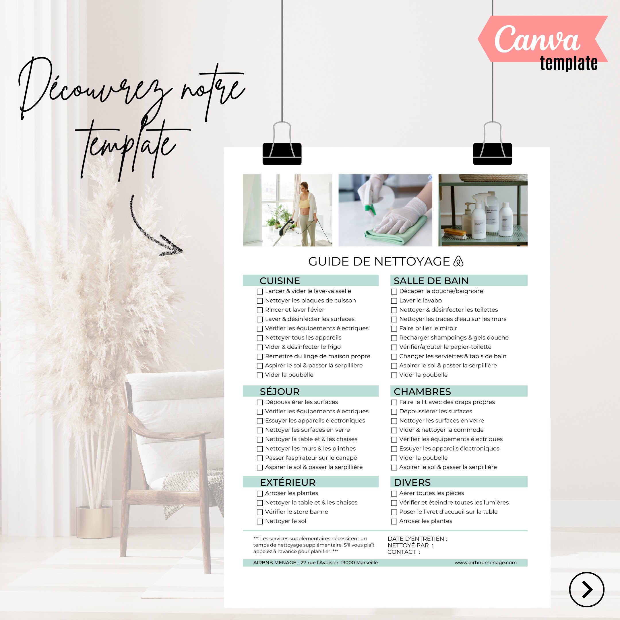 French Airbnb Cleaning Checklist Template Canva Editable | Cleaning ...