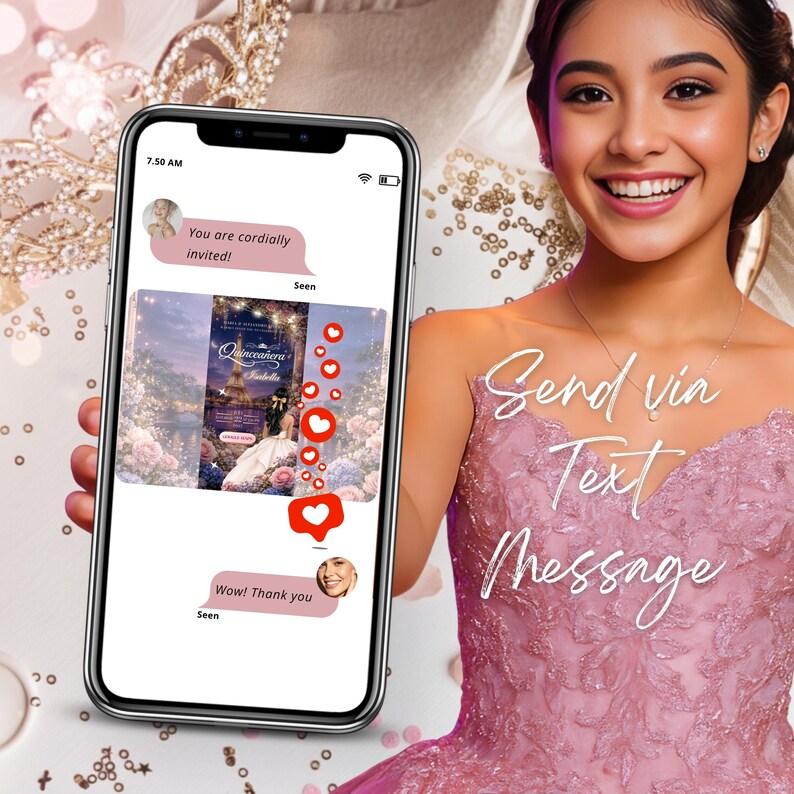 Quinceañera Invitation Paris by Night | Sweet 16 Digital Invitation ...