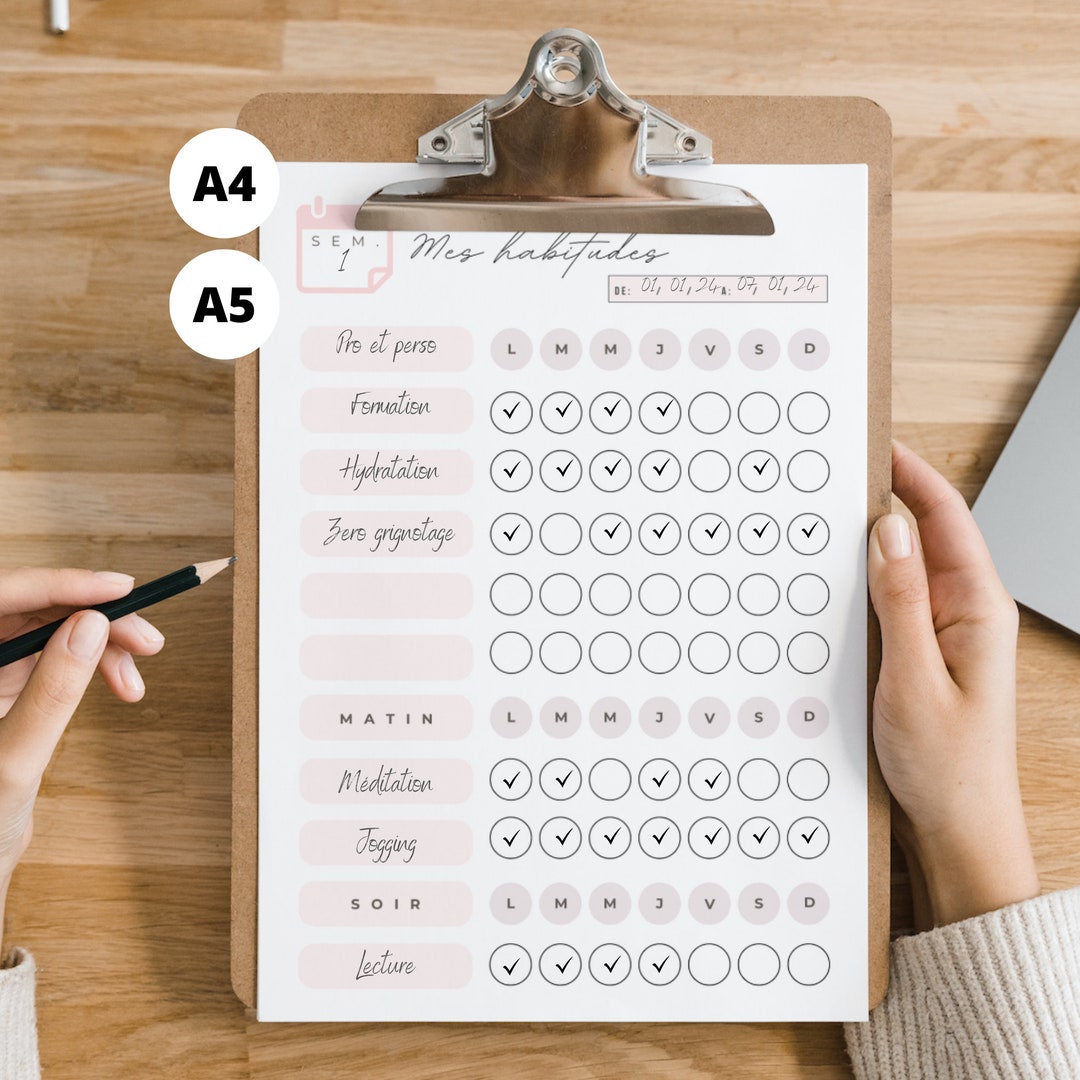 Tracker d'habitudes hebdomadaire imprimable, Suivi d'habitudes Non Daté ...