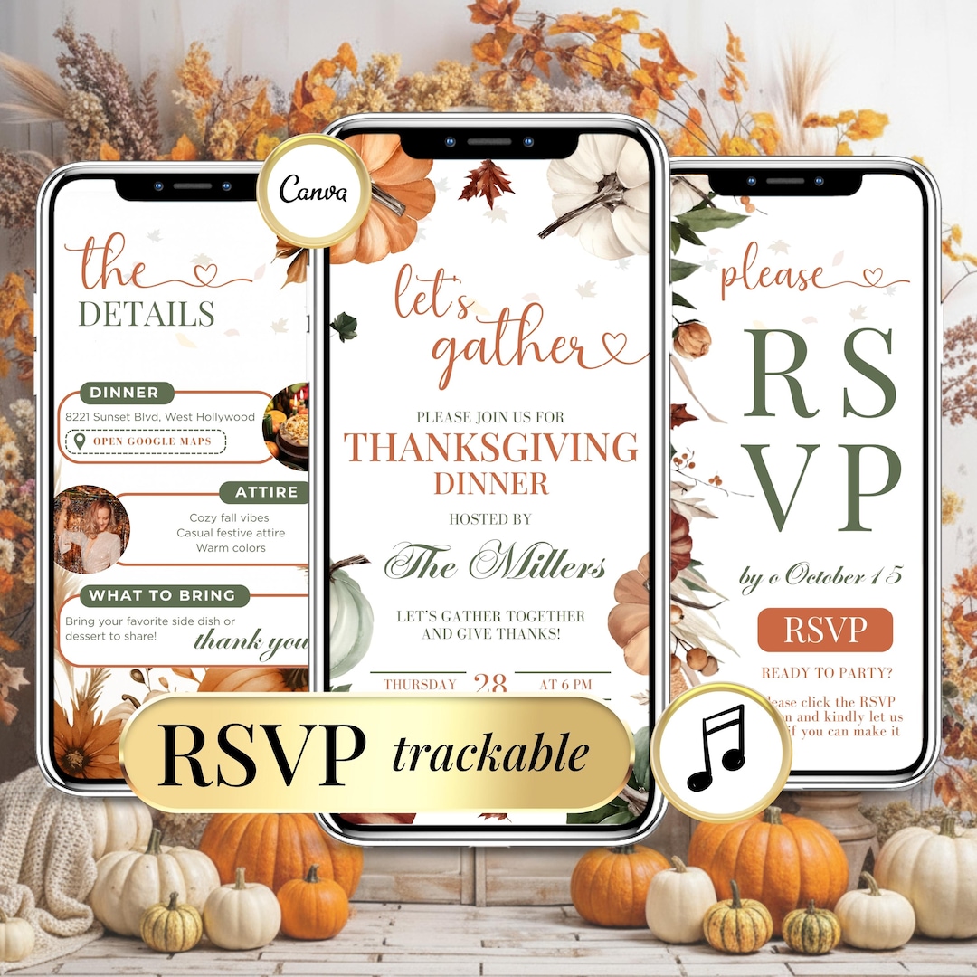 Thanksgiving Invitation Digital Animated Canva Template With RSVP ...