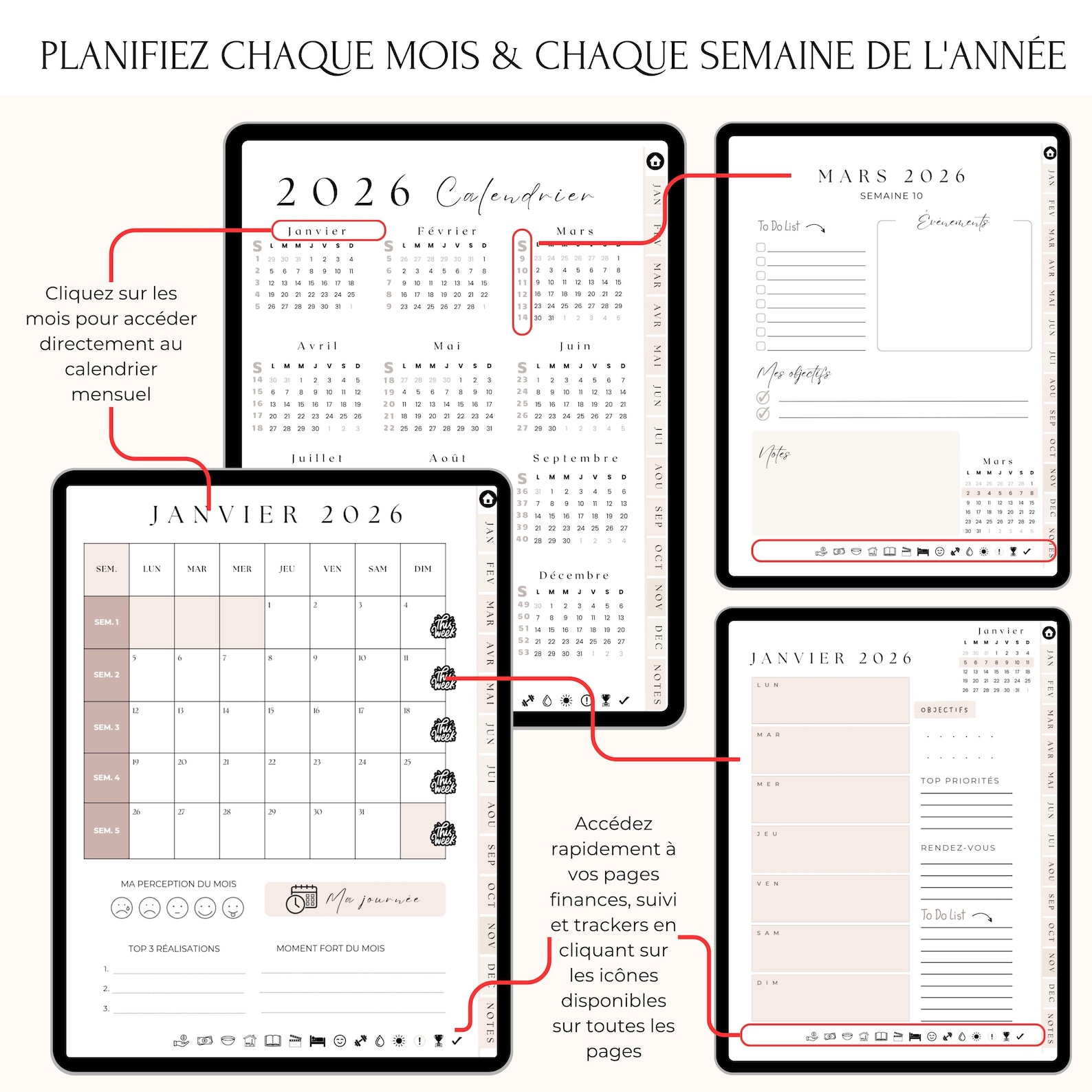 Agenda Digital 2026 en Français – Planner Numérique Daté & Hyperlié PDF ...