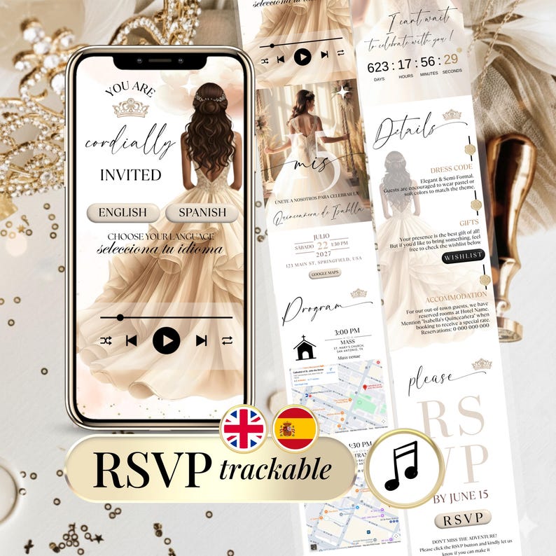 Elegant Digital Quinceañera Invitation for Sweet 15 & Sweet 16 ...