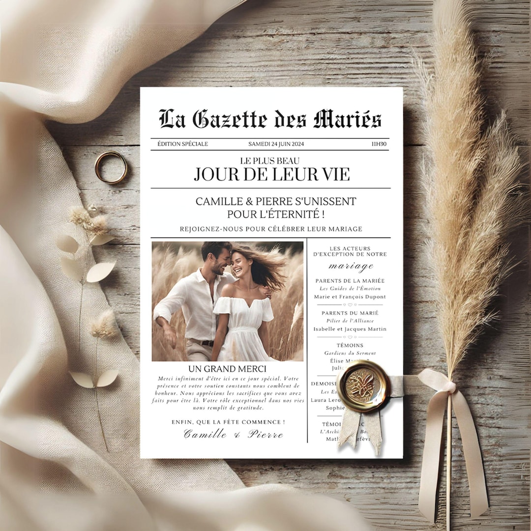 Modele Gazette des Mariés 4 pages A3, A4- Faire Part Mariage - Template ...