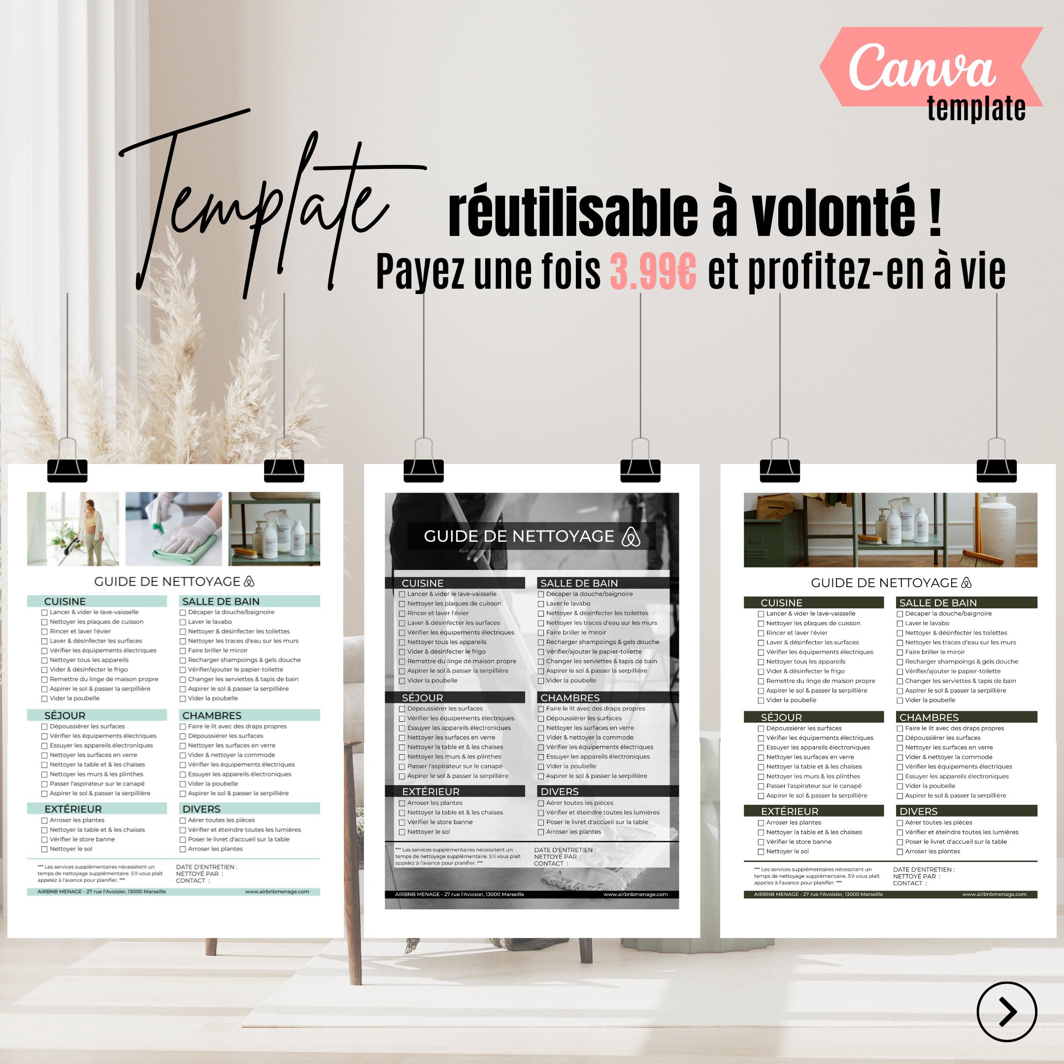 Airbnb Cleaning and Maintenance Guide, Canva Template in French, Airbnb ...