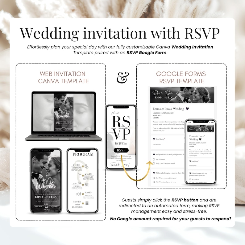 Digital Wedding Invitation RSVP, Customizable Template Canva , Online ...