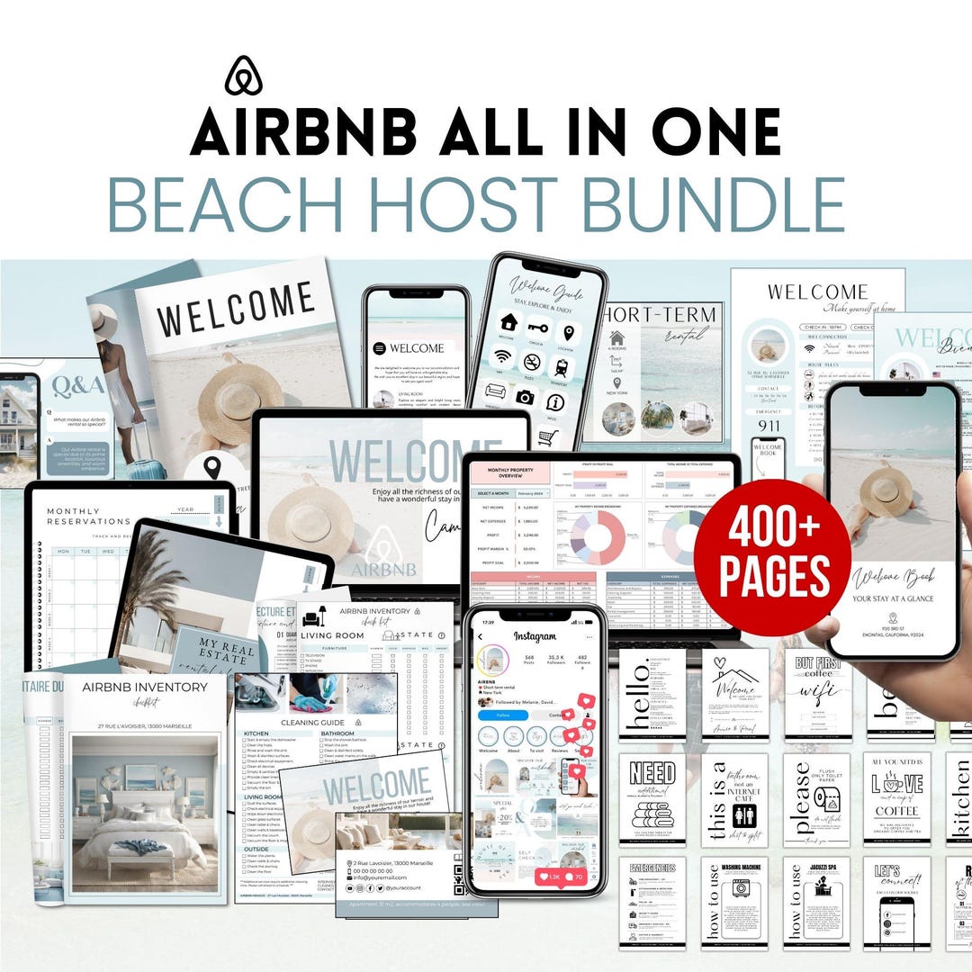 Beach Airbnb Host Bundle Welcome Book Airbnb Template Welcome Sign ...