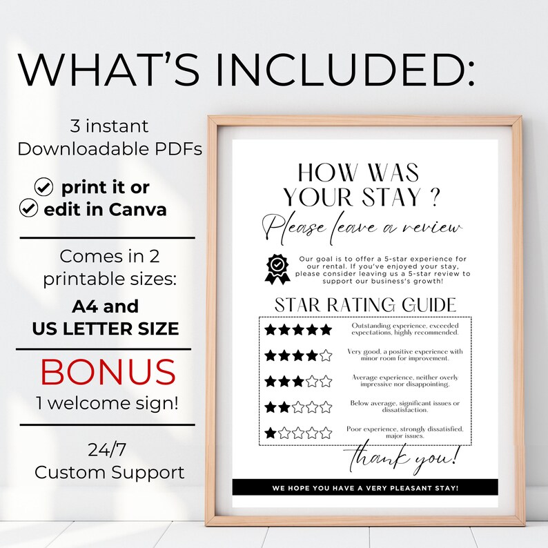 Airbnb Sign, Airbnb Star Rating Sign Clear Explanation for Vacation ...