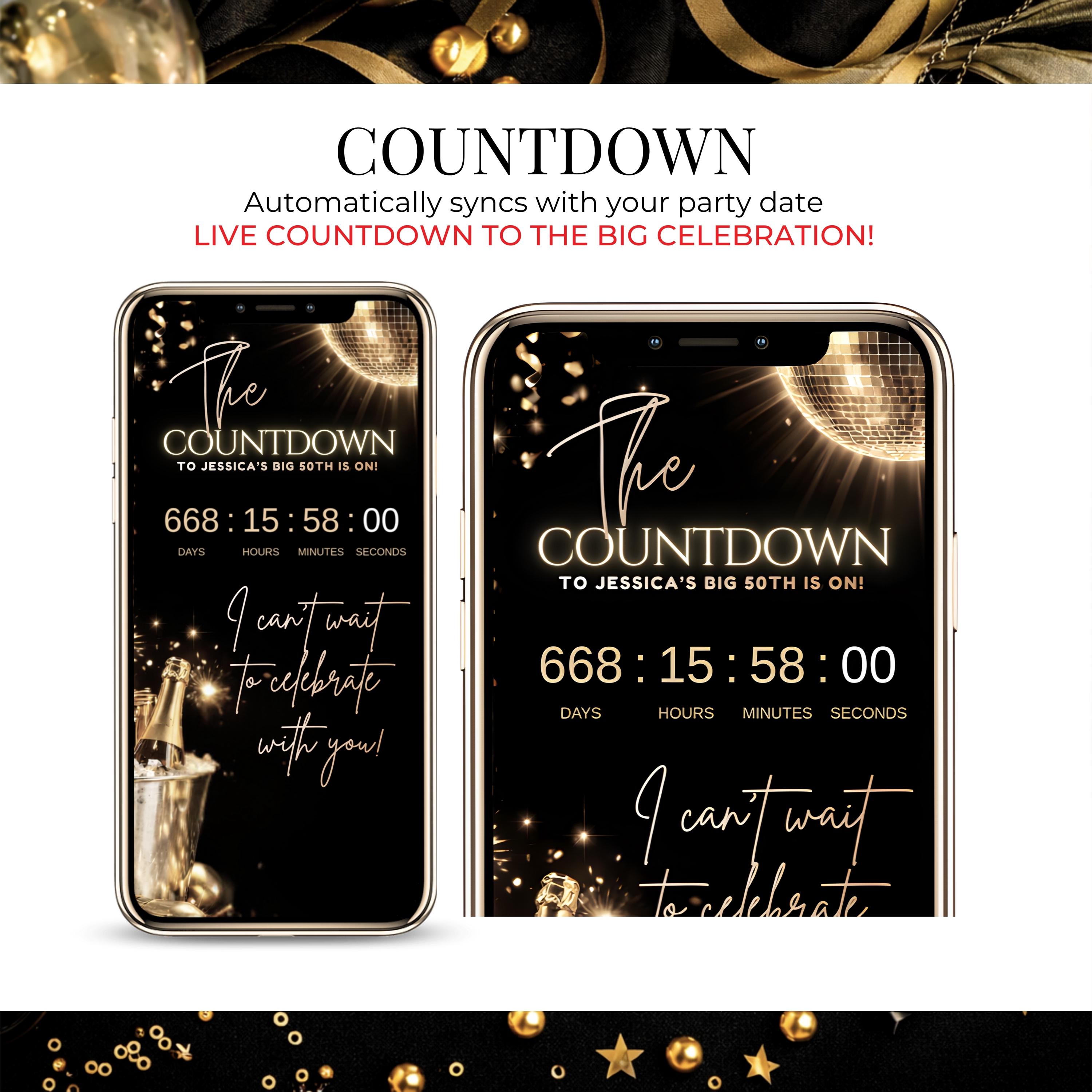 Animated 50th Birthday Invitation Digital Template | Black Gold Luxury ...