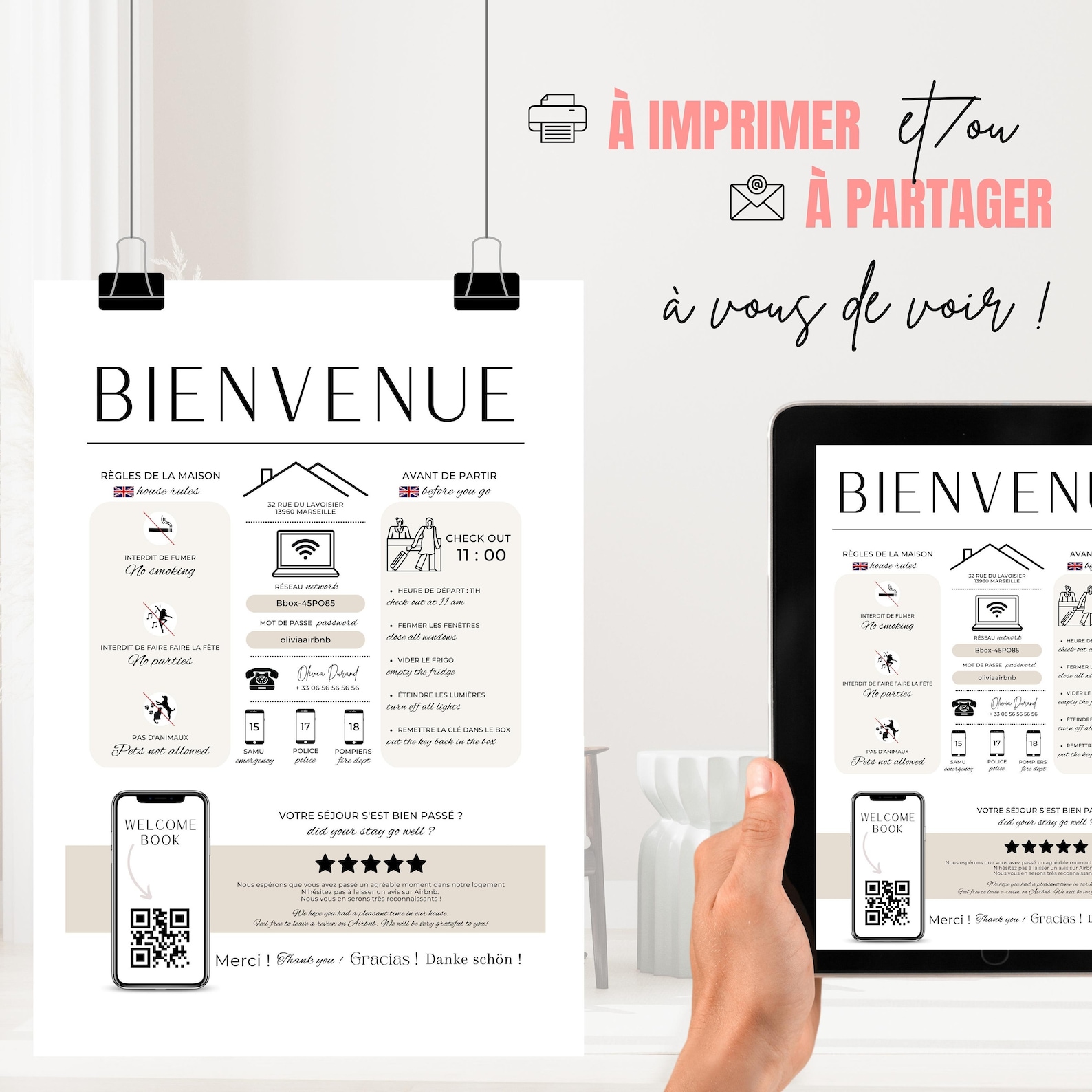 Airbnb Affiche de Bienvenue en français et anglais, Template Canva ...