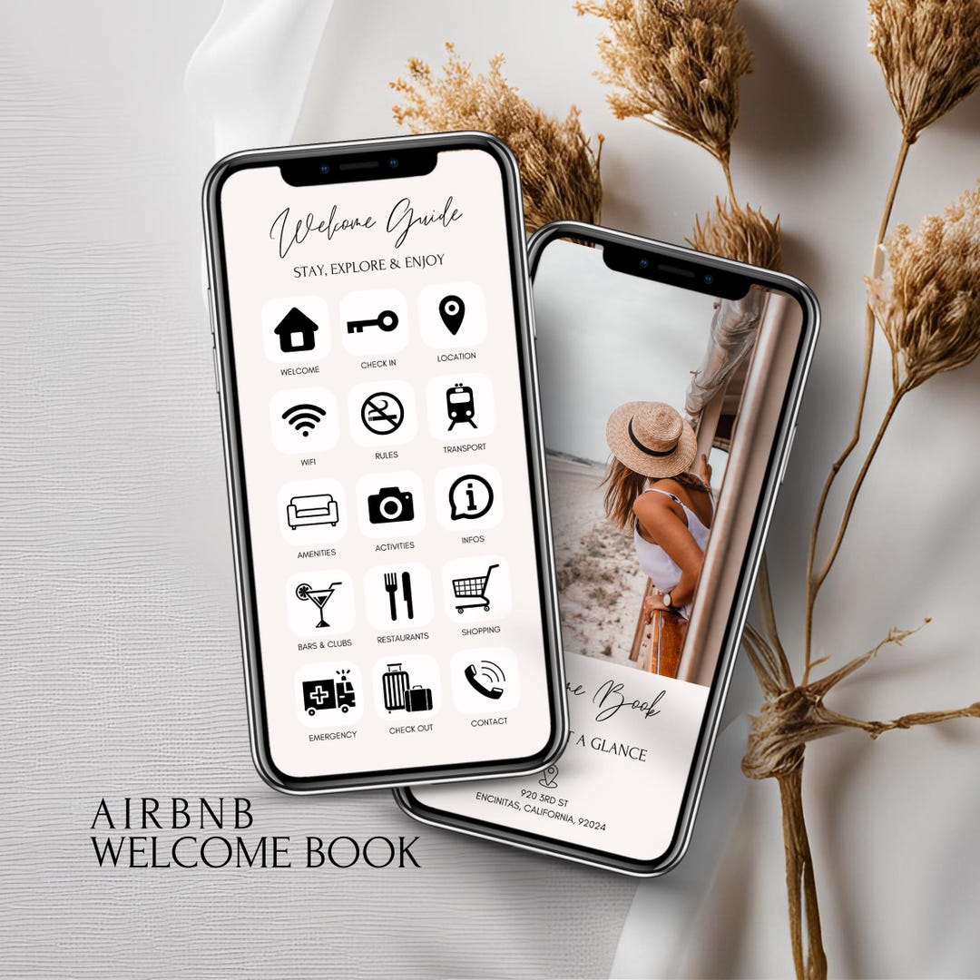 Digital Welcome Book Airbnb Template With Free Welcome Sign Mobile ...